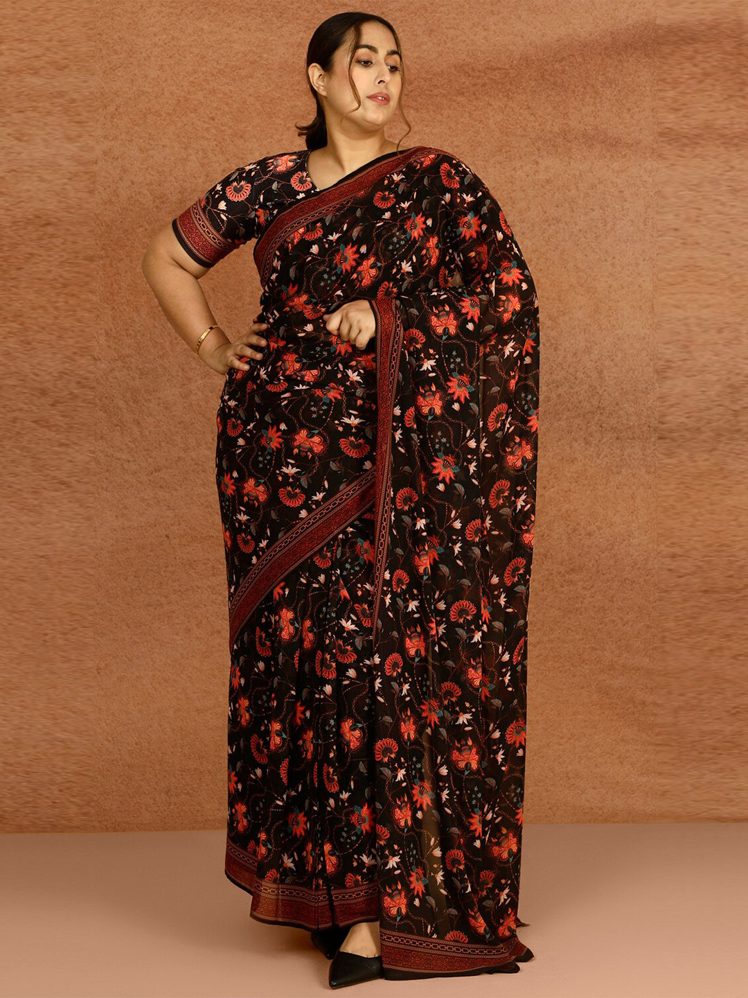 Buy Amydus Plus Size Floral Printed Ready To Wear Saree - Sarees for ...