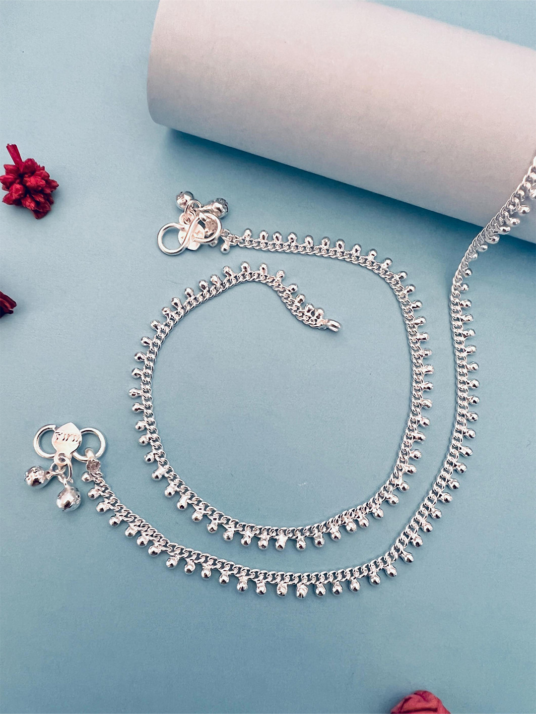 Buy Sangria Silver Toned Set Of 2 Silver Plated Beaded Anklets - Anklet ...