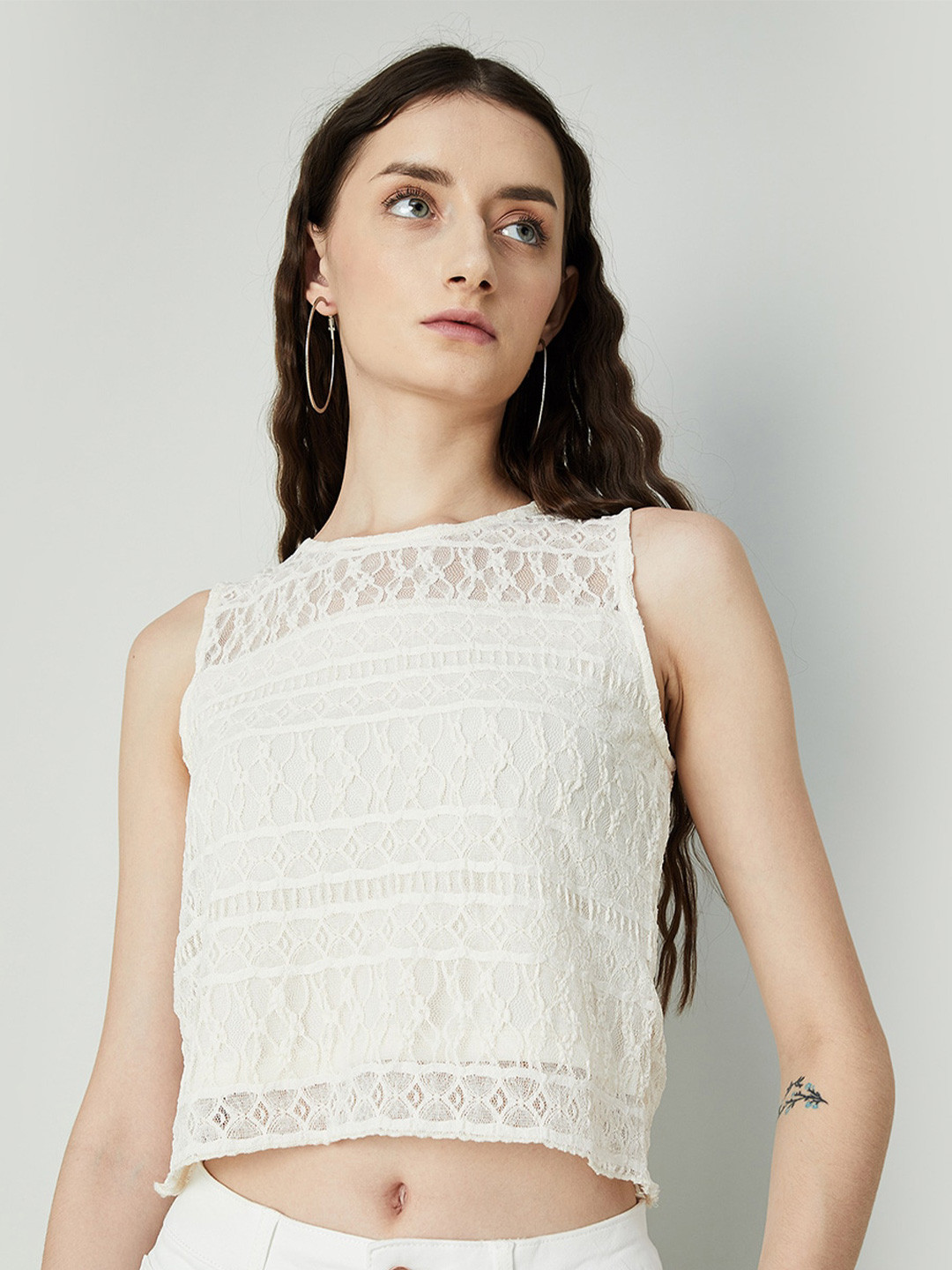 Buy Ginger By Lifestyle Self Design Sleeveless Crop Top - Tops for ...