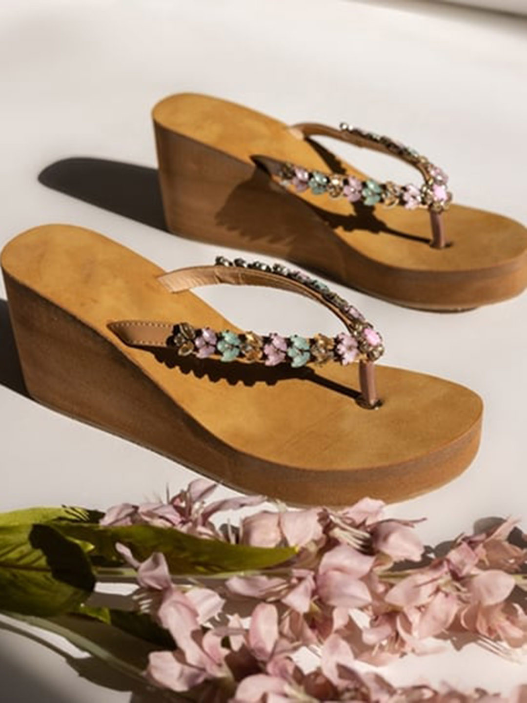 Buy THE WHITE POLE Embellished Open Toe Wedge Heels - Heels for Women ...