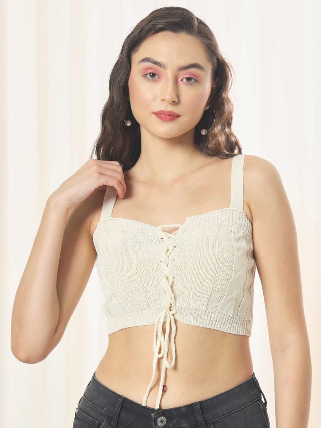 Buy Baesd Self Design Sleeveless Bralette Crop Top Tops For Women 28567476 Myntra