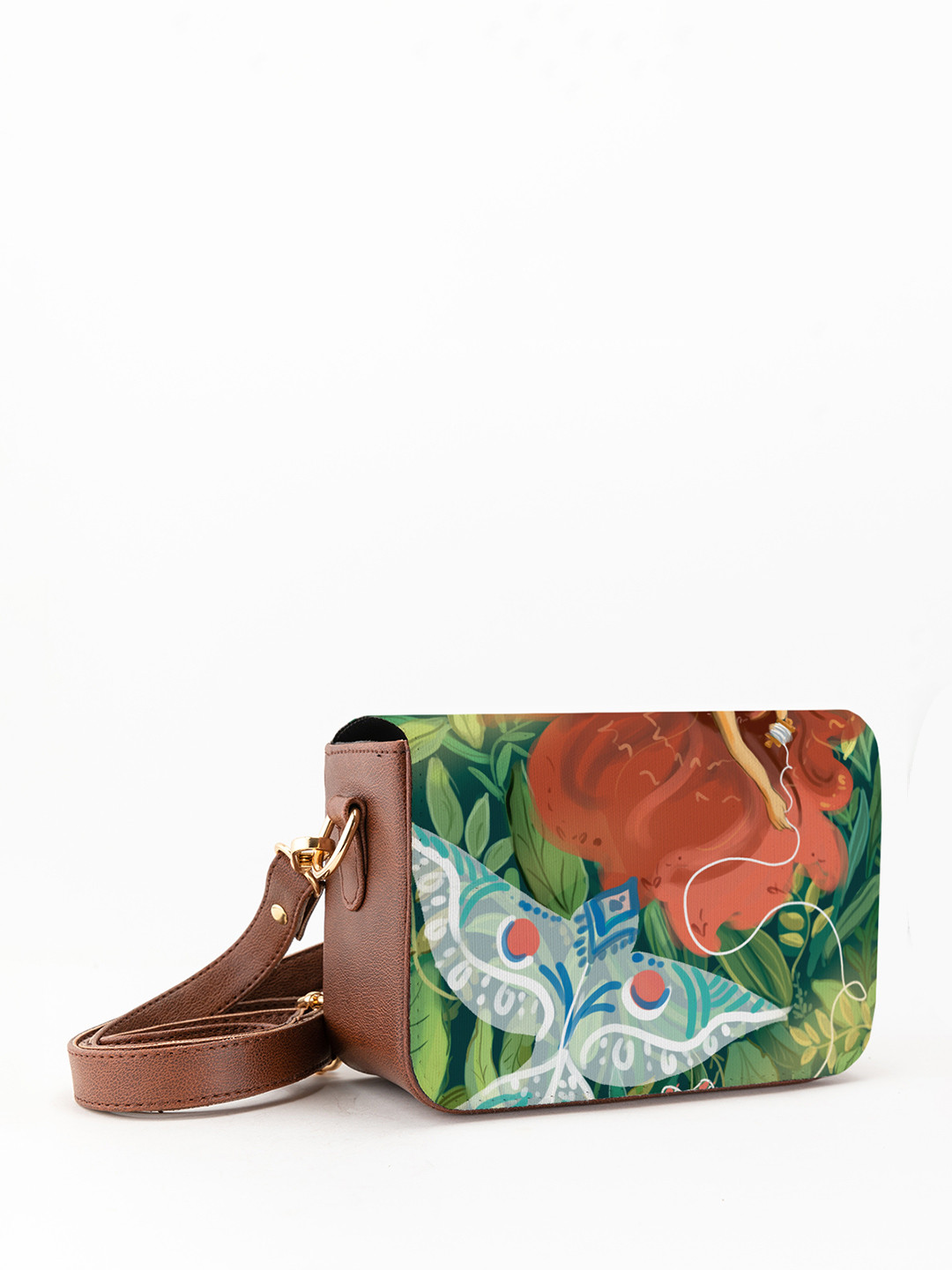 Buy Kalankit Graphic Printed Vegan Leather Zip Detail Sling Bag ...