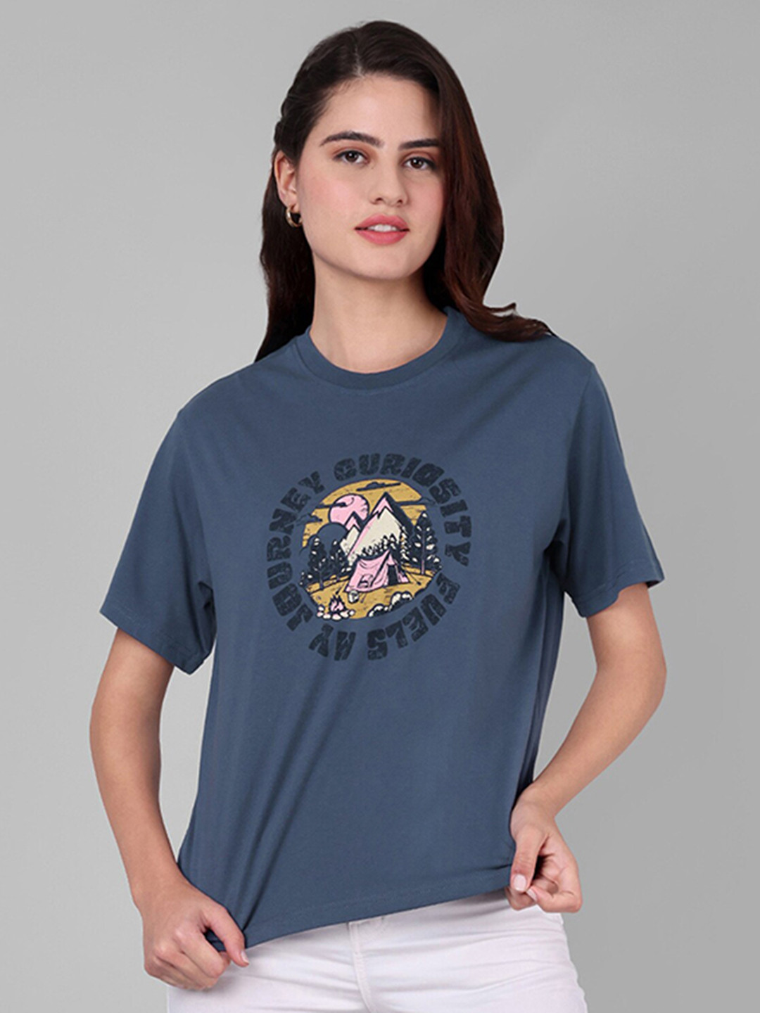 Buy The Roadster Lifestyle Co Graphic Printed Cotton Boxy Fit Tshirt ...