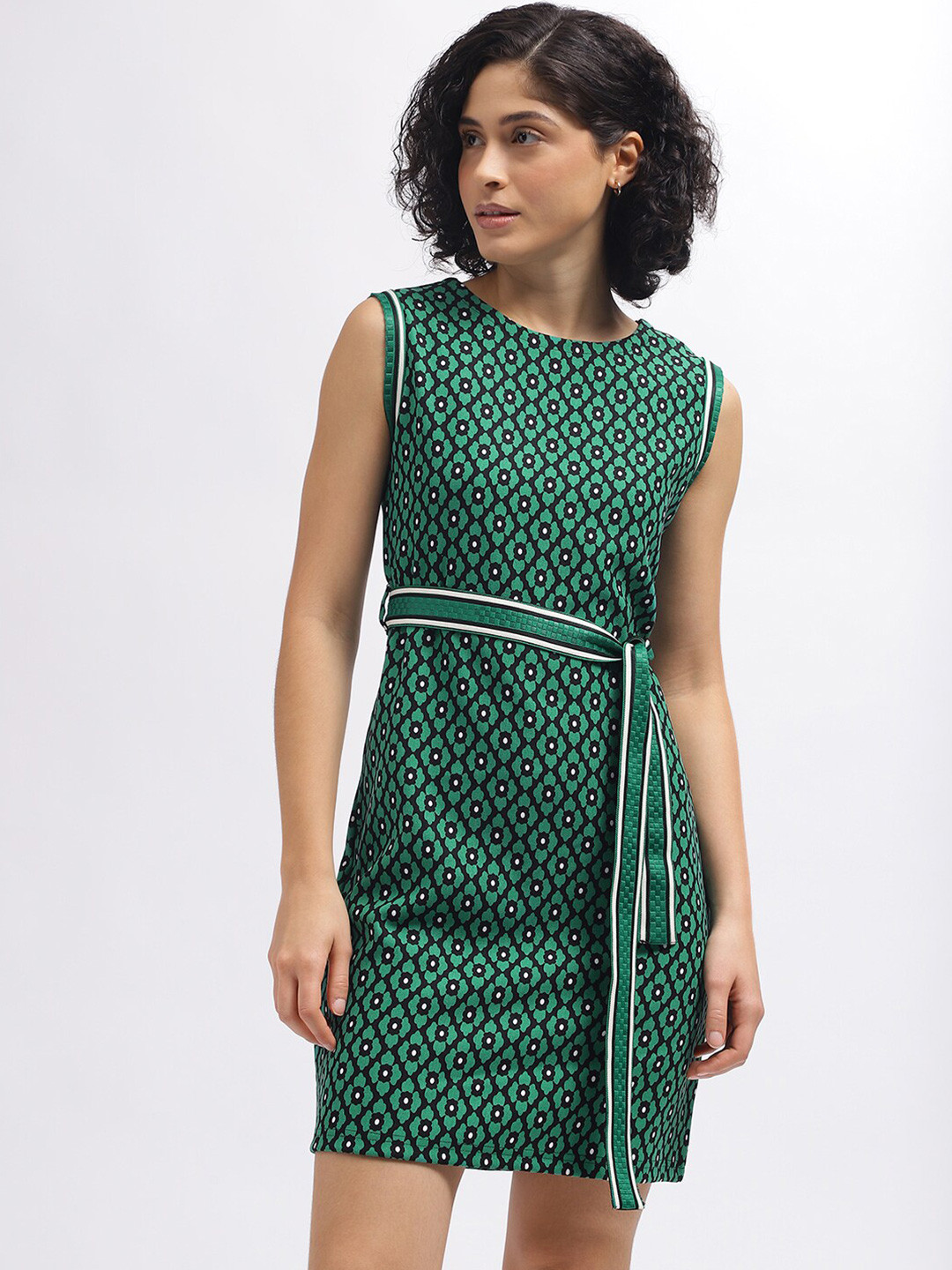 Buy Iconic Geometric Printed Round Neck Sleeveless Cotton Straight ...