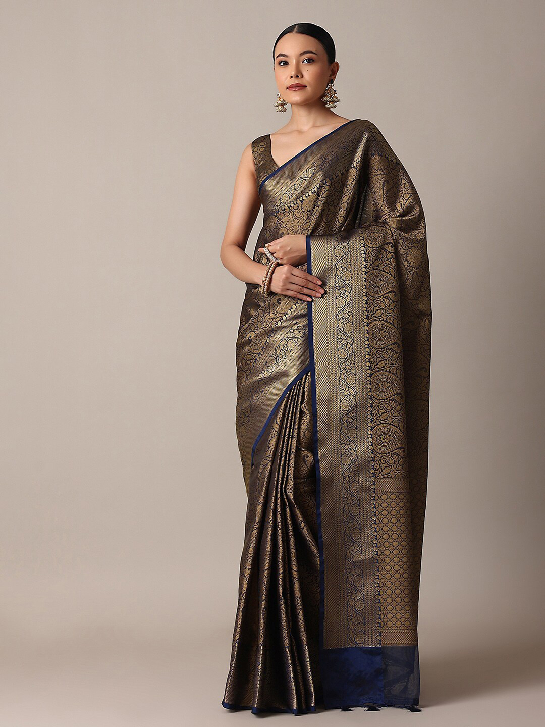 Buy KALKI Fashion Blue Banarasi Tunchui Silk Saree With Gold Work And ...