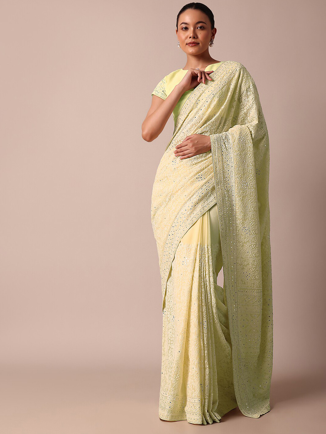 Buy KALKI Fashion Ethnic Motifs Lucknowi Chikankari Sequin Saree ...