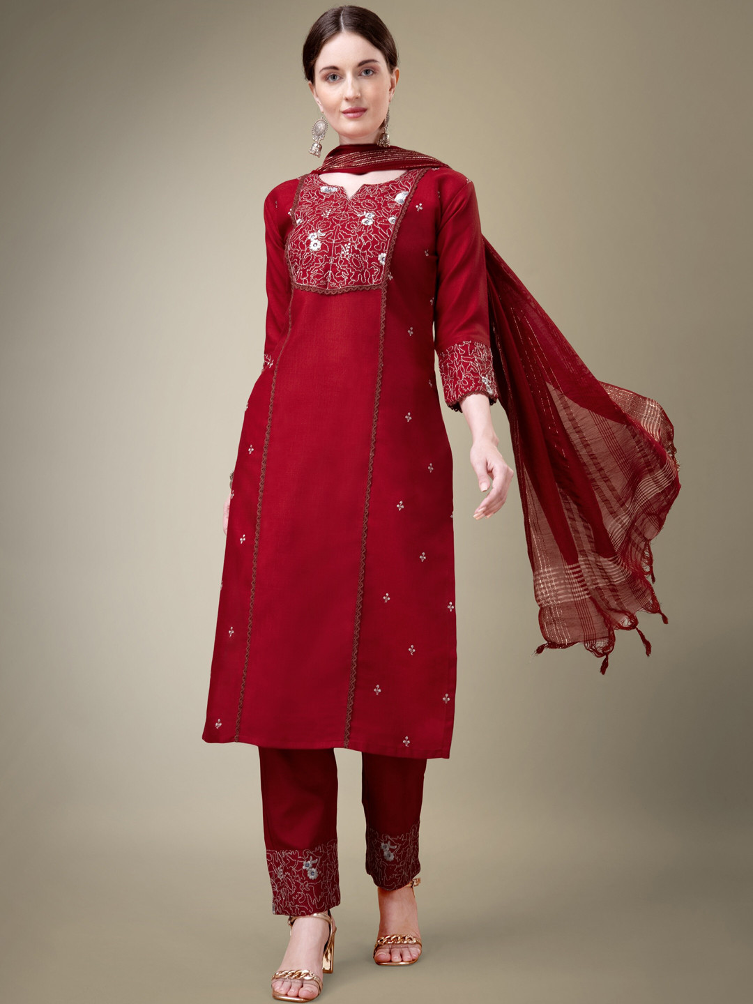 Buy Riddhi Textile Hub Ethnic Motifs Embroidered Thread Work Kurta ...