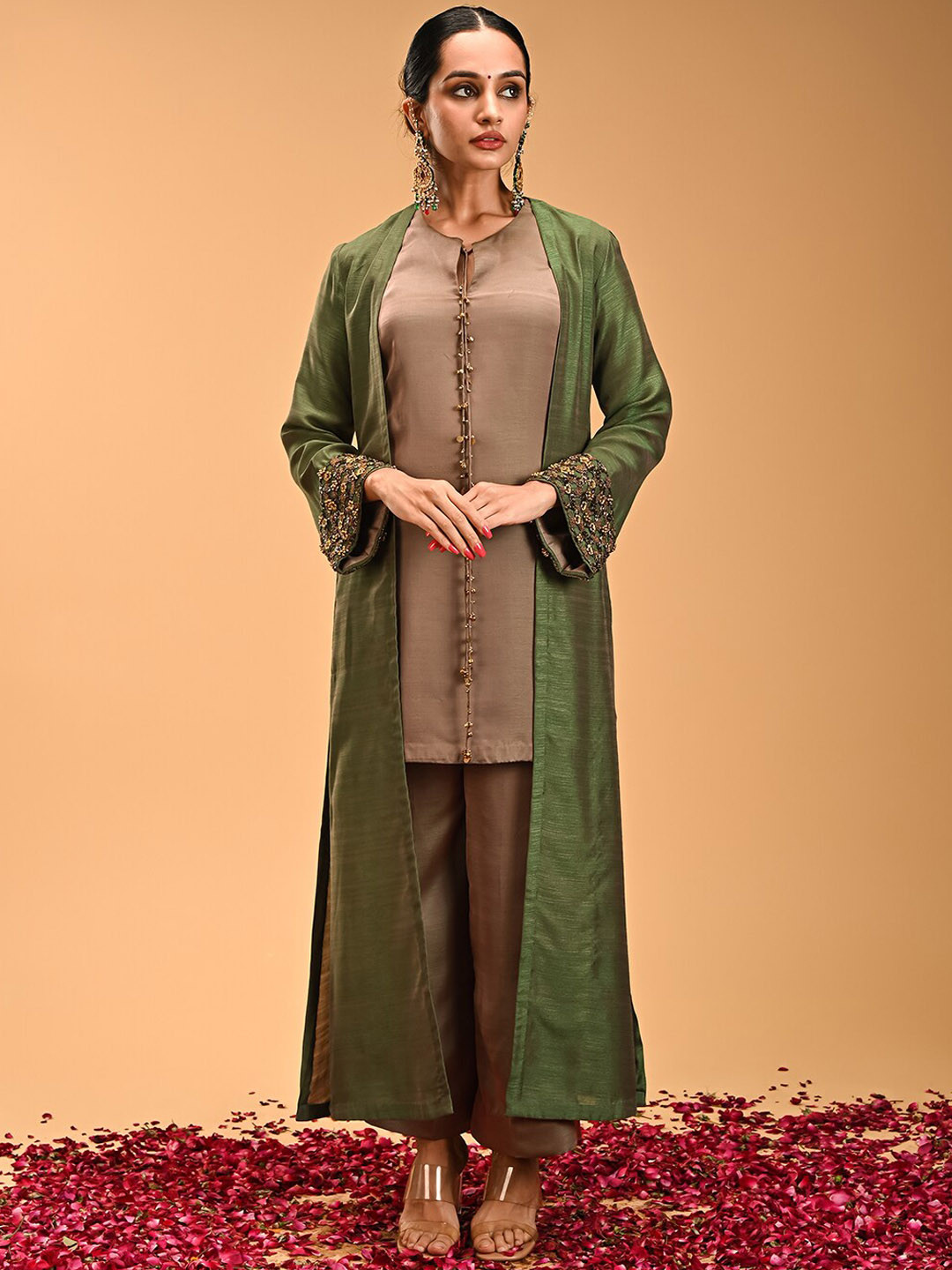 Buy RIRASA Embellished Longline Silk Ethnic Shrug - Shrug for Women ...