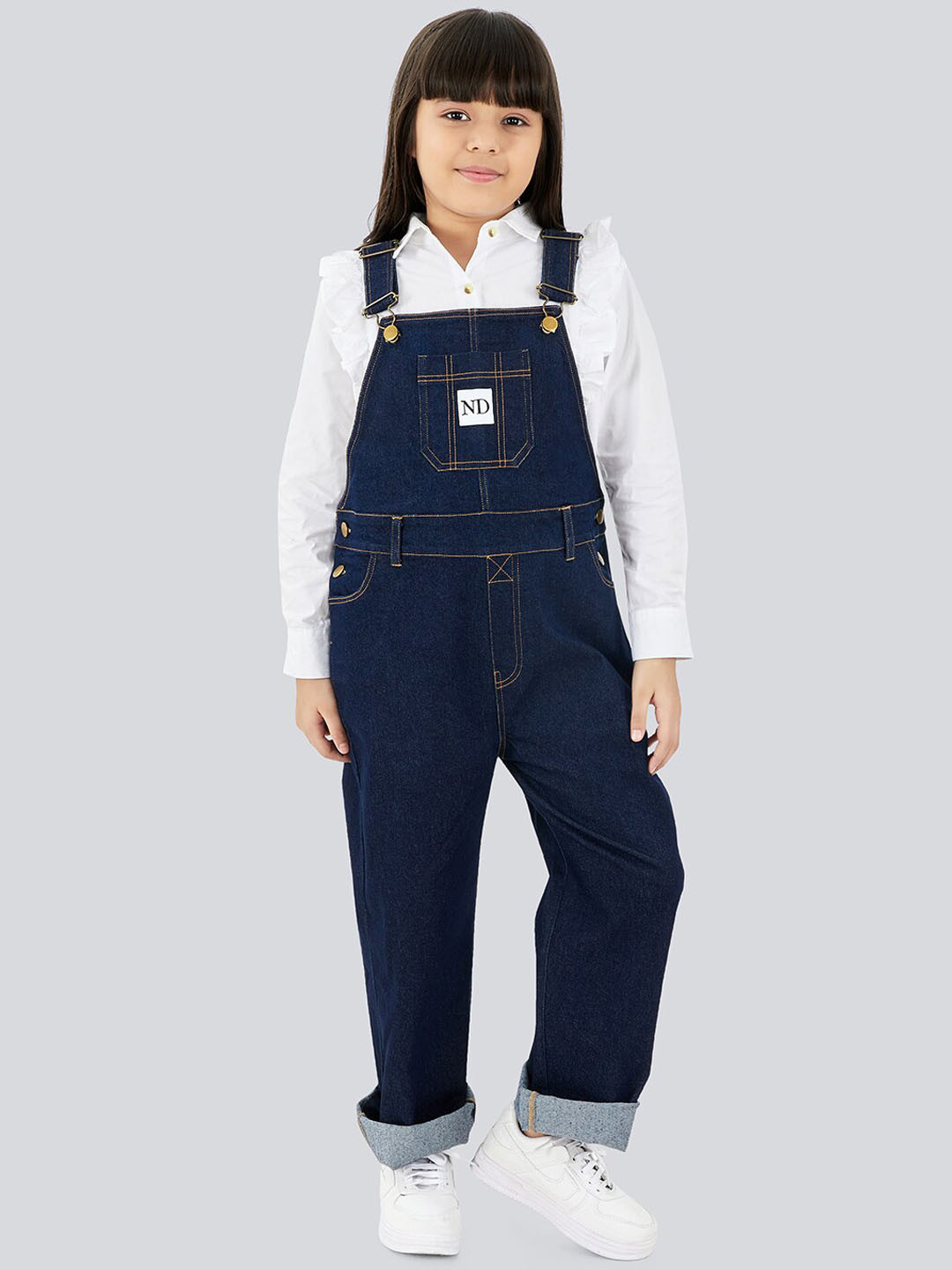 Buy Olele Girls Bio Washed Raw Cotton Denim Dungaree - Dungarees for ...