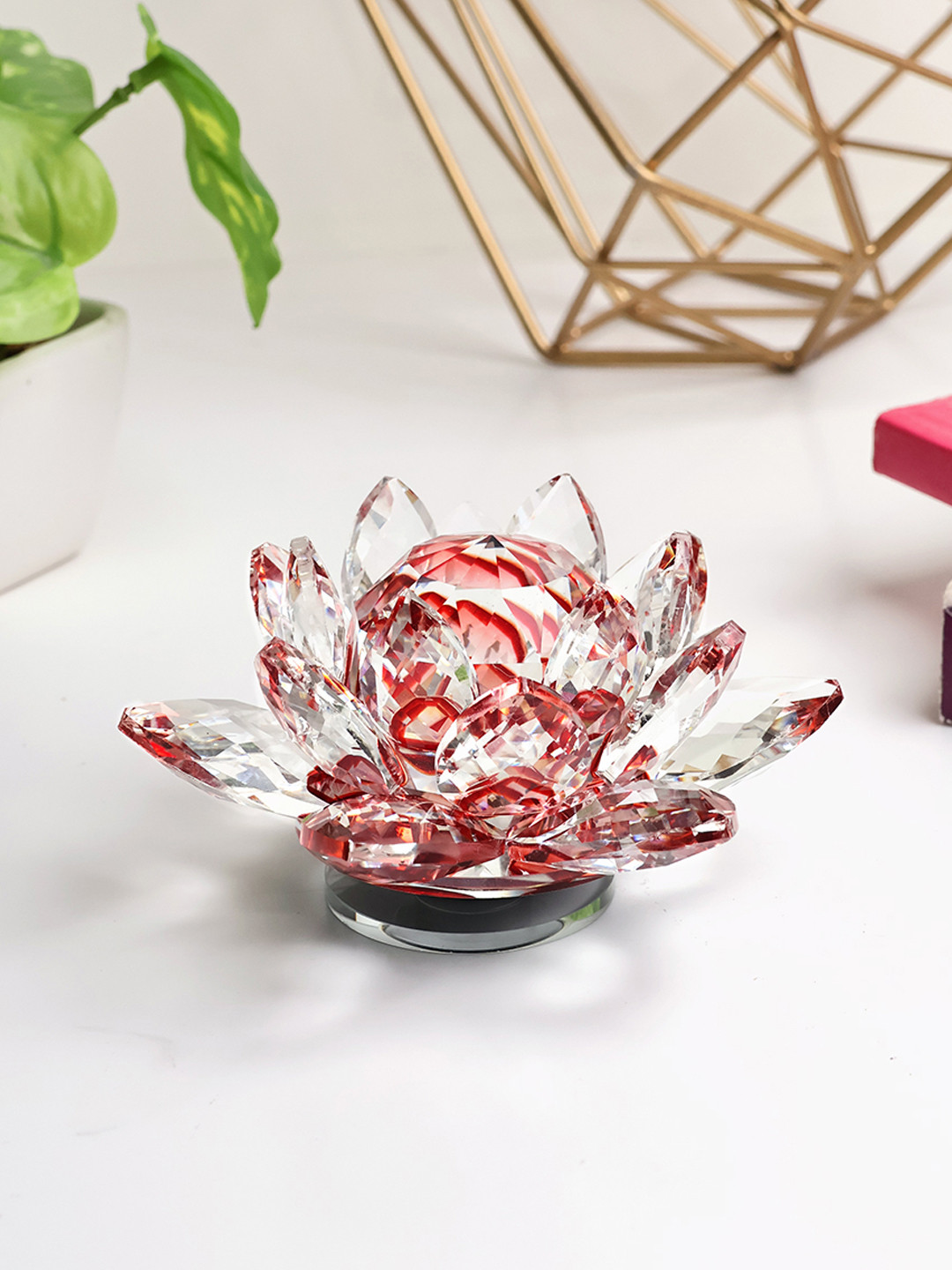 Buy Shubhanjali Red Crystal Lotus Flower Showpiece - Showpieces for ...