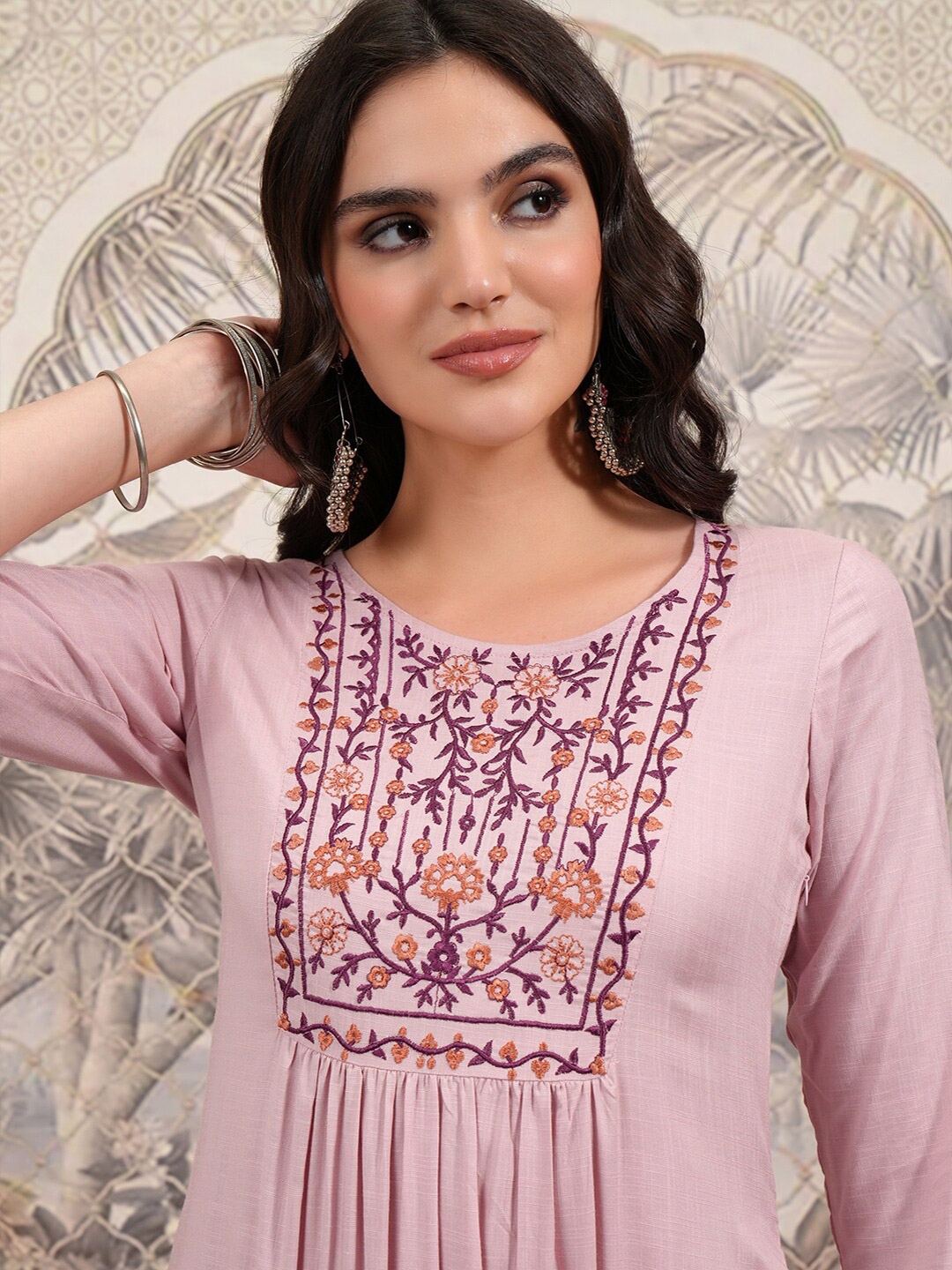 Buy Vishudh Floral Embroidered A Line Midi Dress Ethnic Dresses For