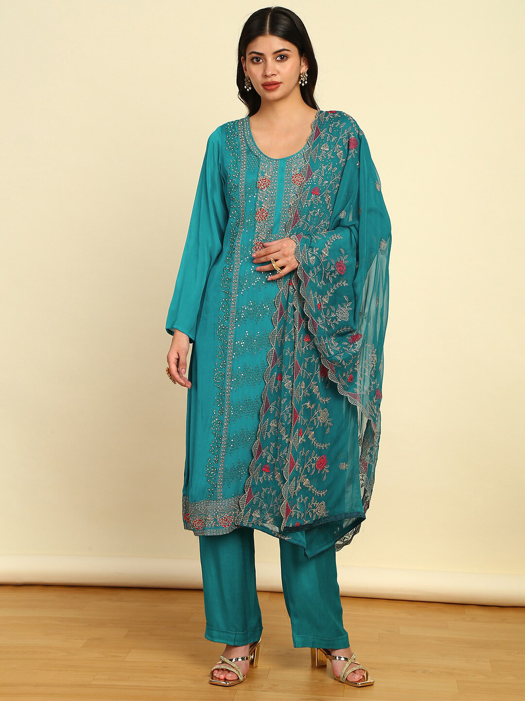 Buy Soch Blue Ethnic Motifs Embellished Unstitched Dress Material ...