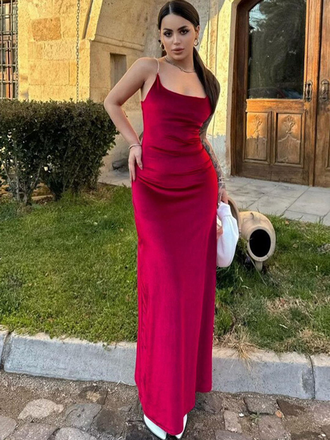 Buy StyleCast X Revolte Red Shoulder Straps Sheath Maxi Dress - Dresses ...