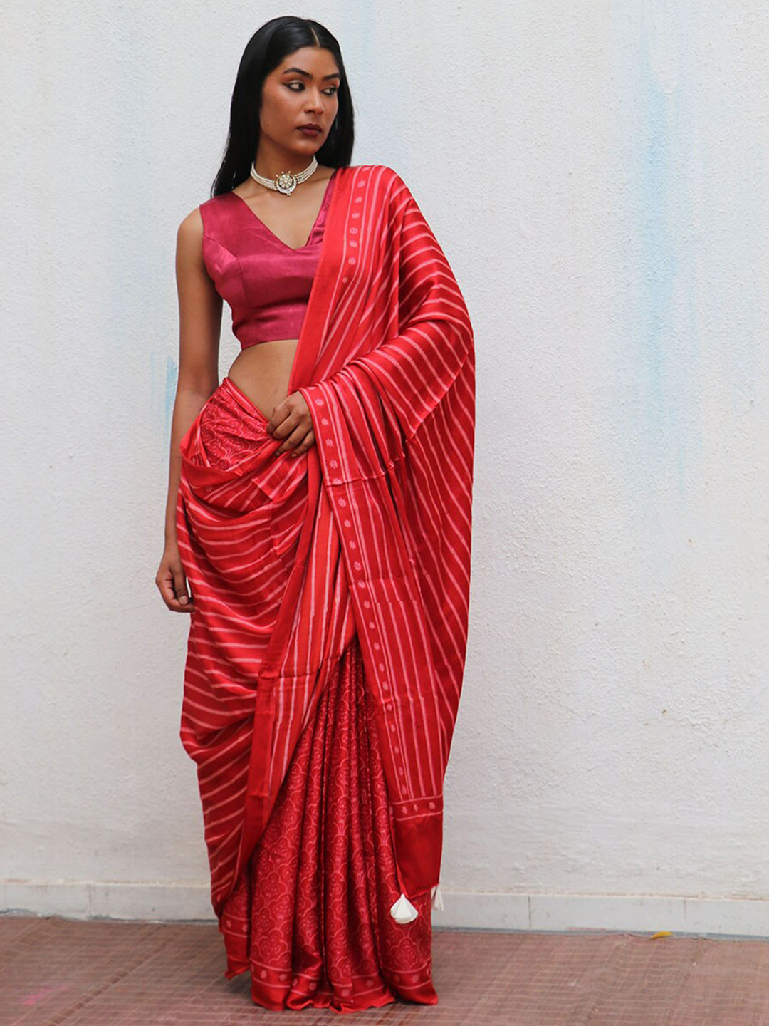 Buy Chidiyaa Striped Pure Silk Block Print Saree - Sarees for Women ...