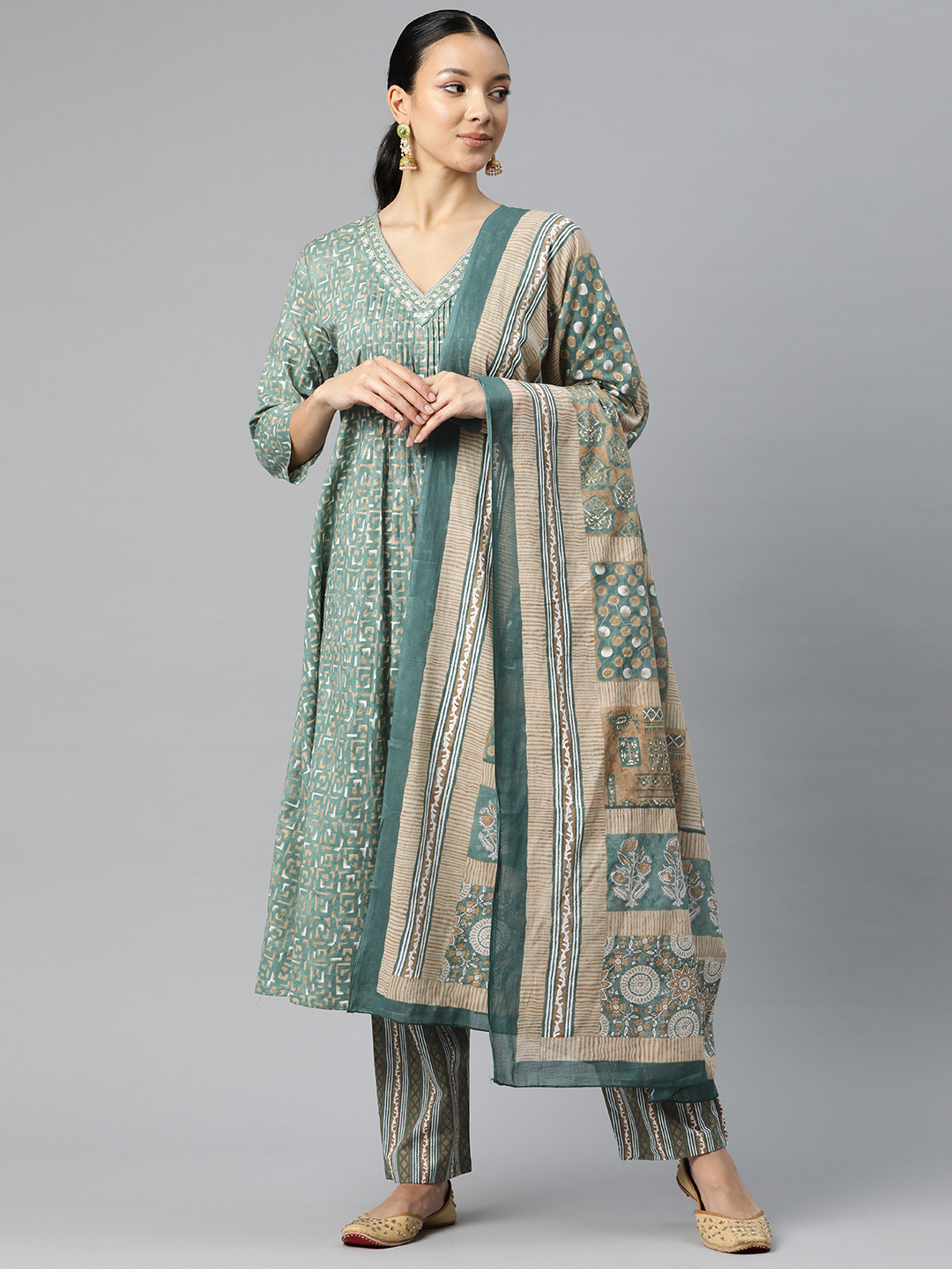 Buy Yuris Women Ethnic Motifs Printed Regular Thread Work Pure Cotton ...