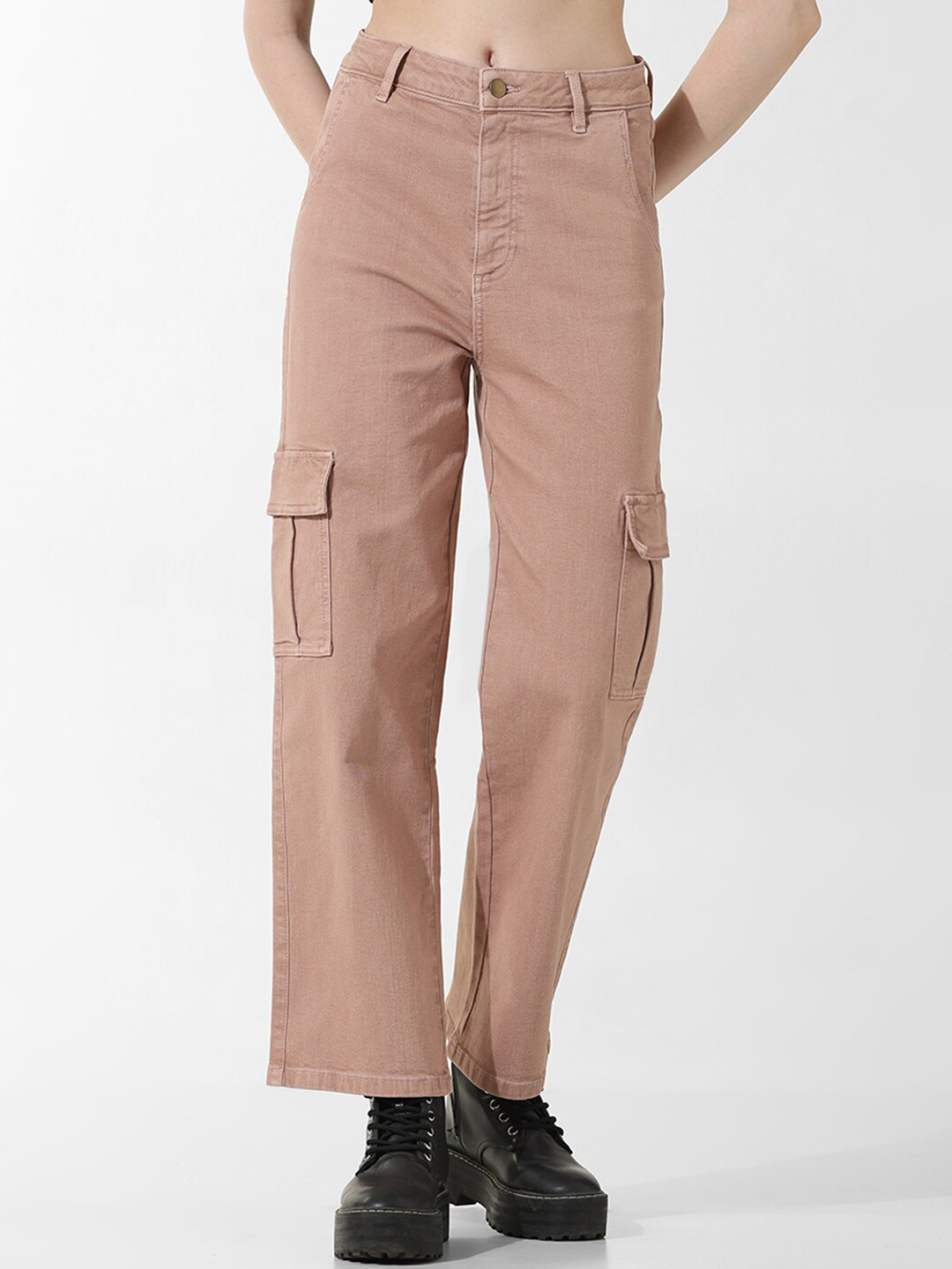 Buy ONLY Women Straight Fit High Rise Cargos Trousers - Trousers for ...