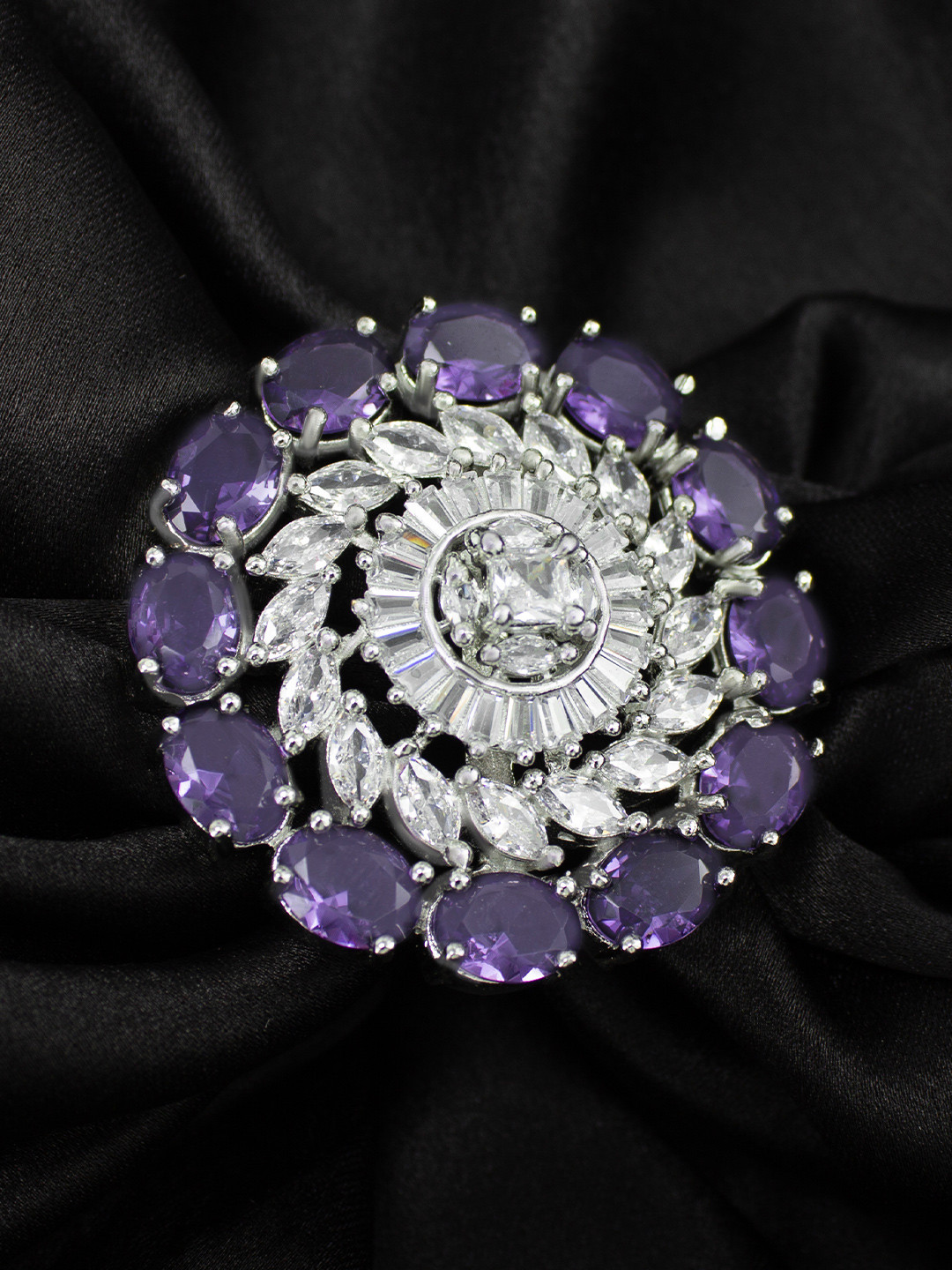 Buy PRIVIU Rhodium Plated AD Studded Finger Ring - Ring for Women ...