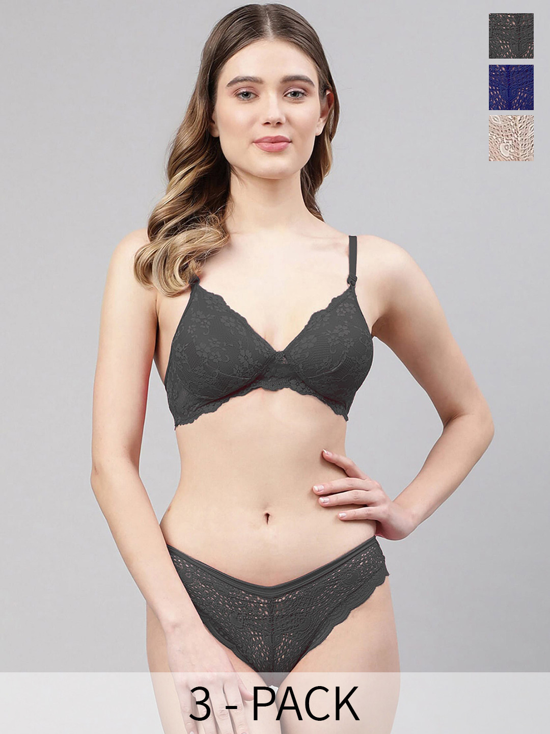 Buy In Curve Pack Of 3 Lightly Padded Lingerie Set - Lingerie Set for Women 28643522 | Myntra
