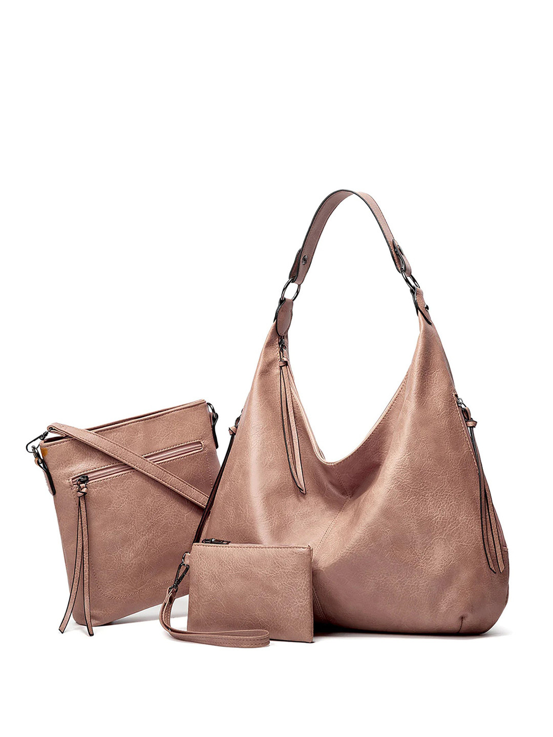 Buy SYGA Set Of 3 Textured Leather Swagger Hobo Bags With Tasselled ...