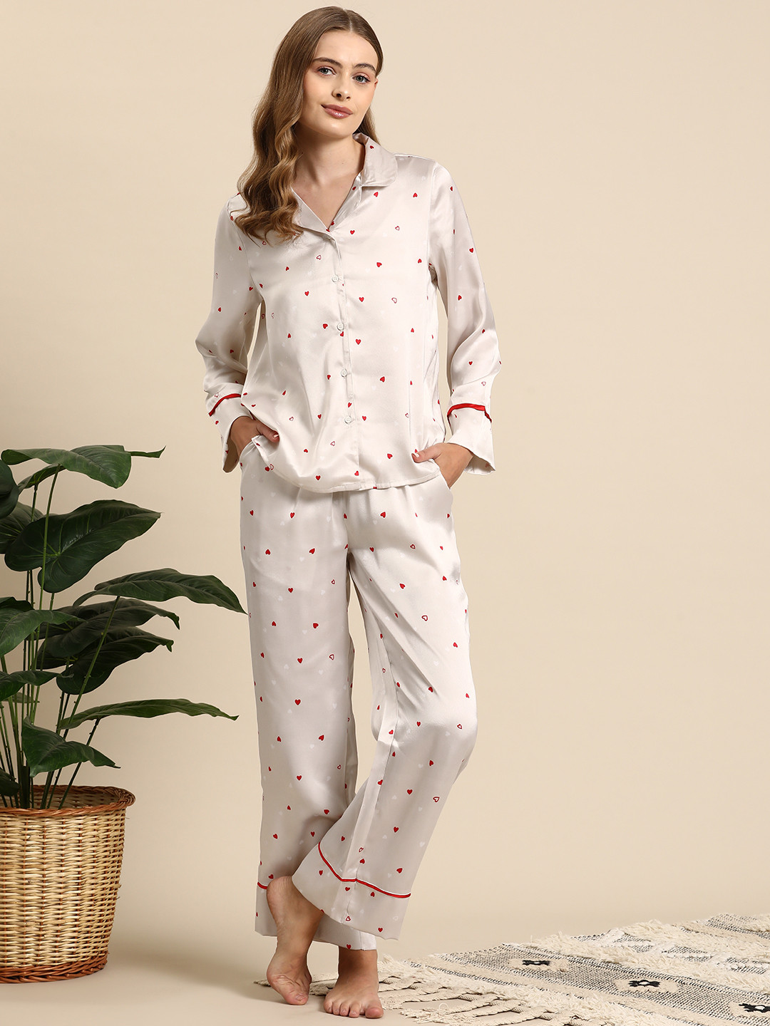 Buy Mast & Harbour Women Conversational Printed Satin Night Suit ...