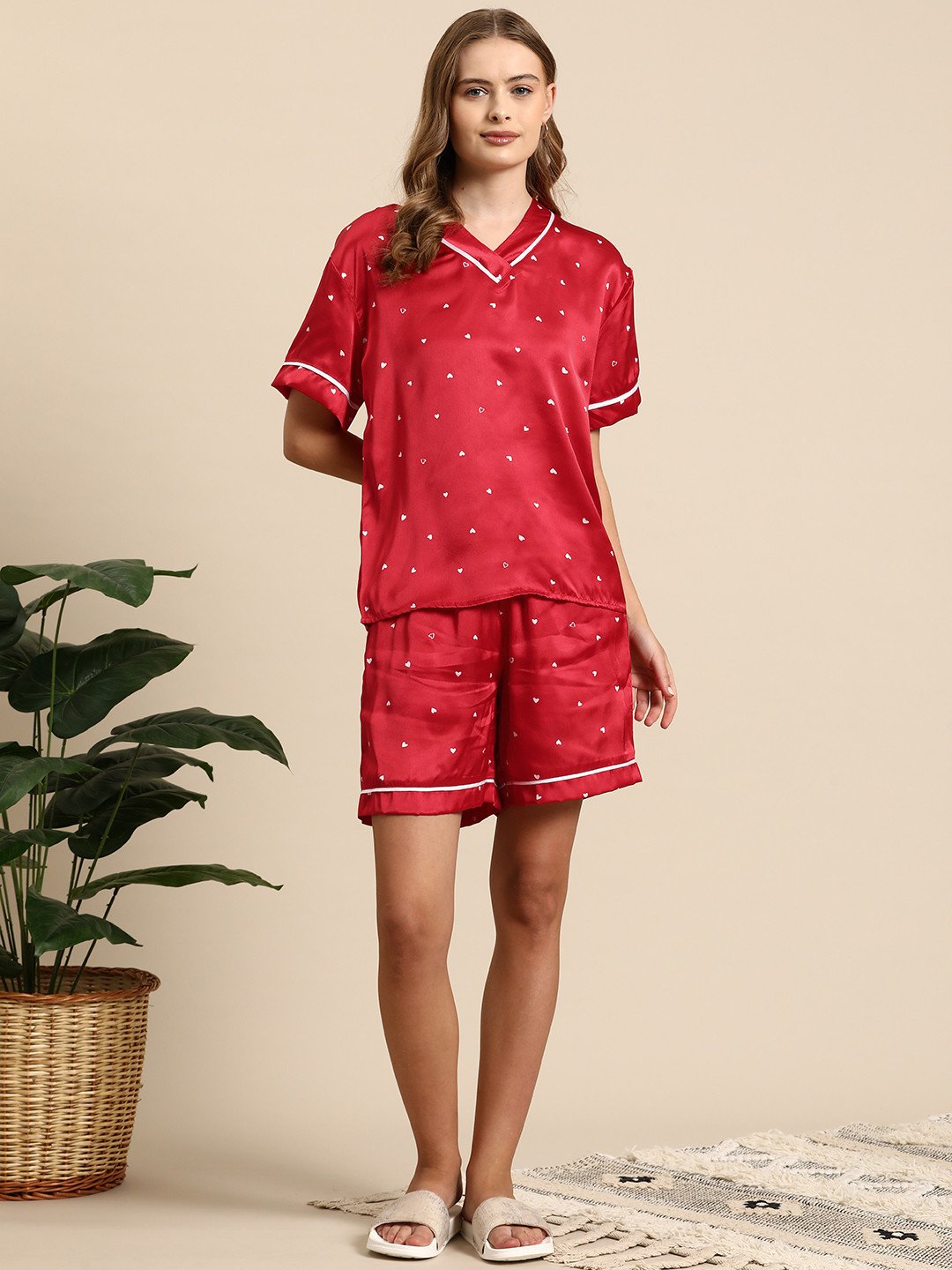 Buy Mast & Harbour Women Conversational Printed Satin Night Suit ...