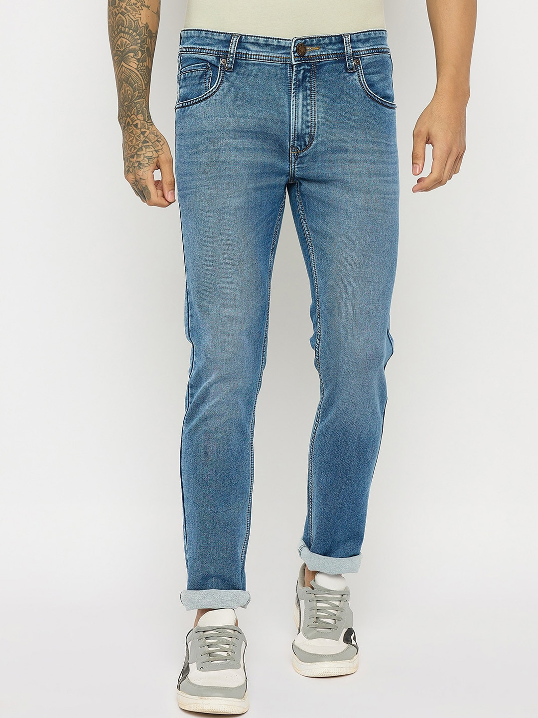 Buy Duke Men Slim Fit Mid Rise Clean Look Heavy Fade Cotton Jeans ...