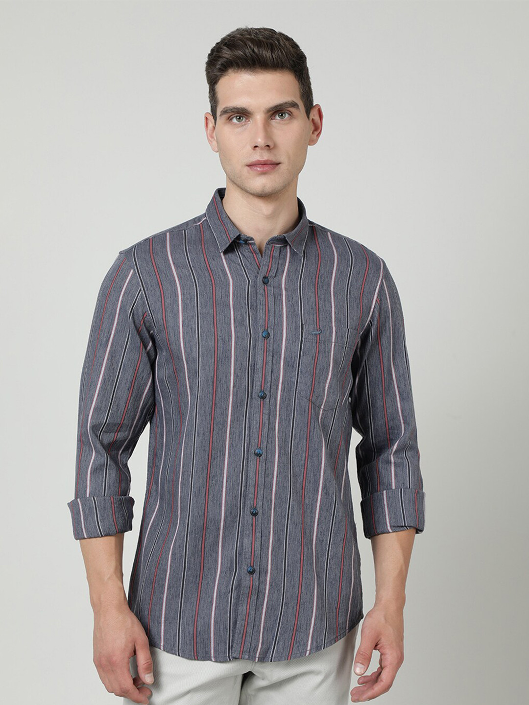 Buy Crocodile Slim Fit Multi Stripes Cotton Striped Casual Shirt ...