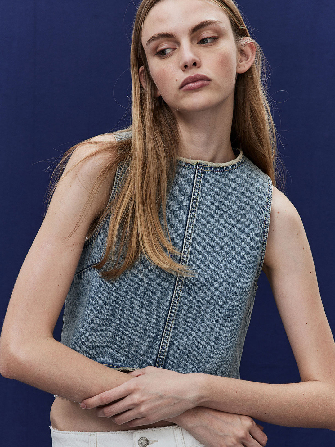 Buy H&M Cotton Frayed Edge Denim Vest Top - Tops for Women 28659614 ...