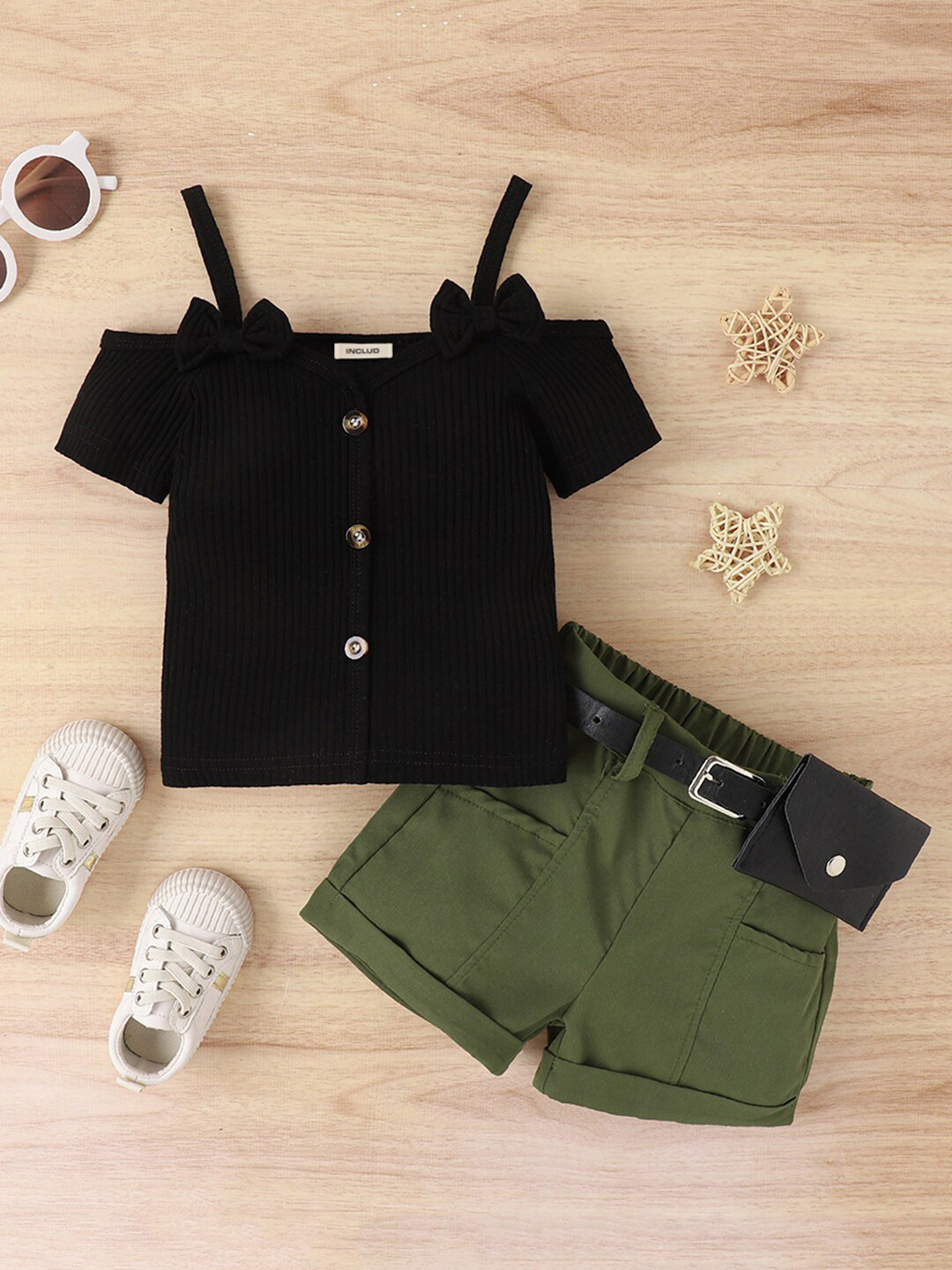 Buy INCLUD Girls Off Shoulder Top With Shorts - Clothing Set for Girls ...