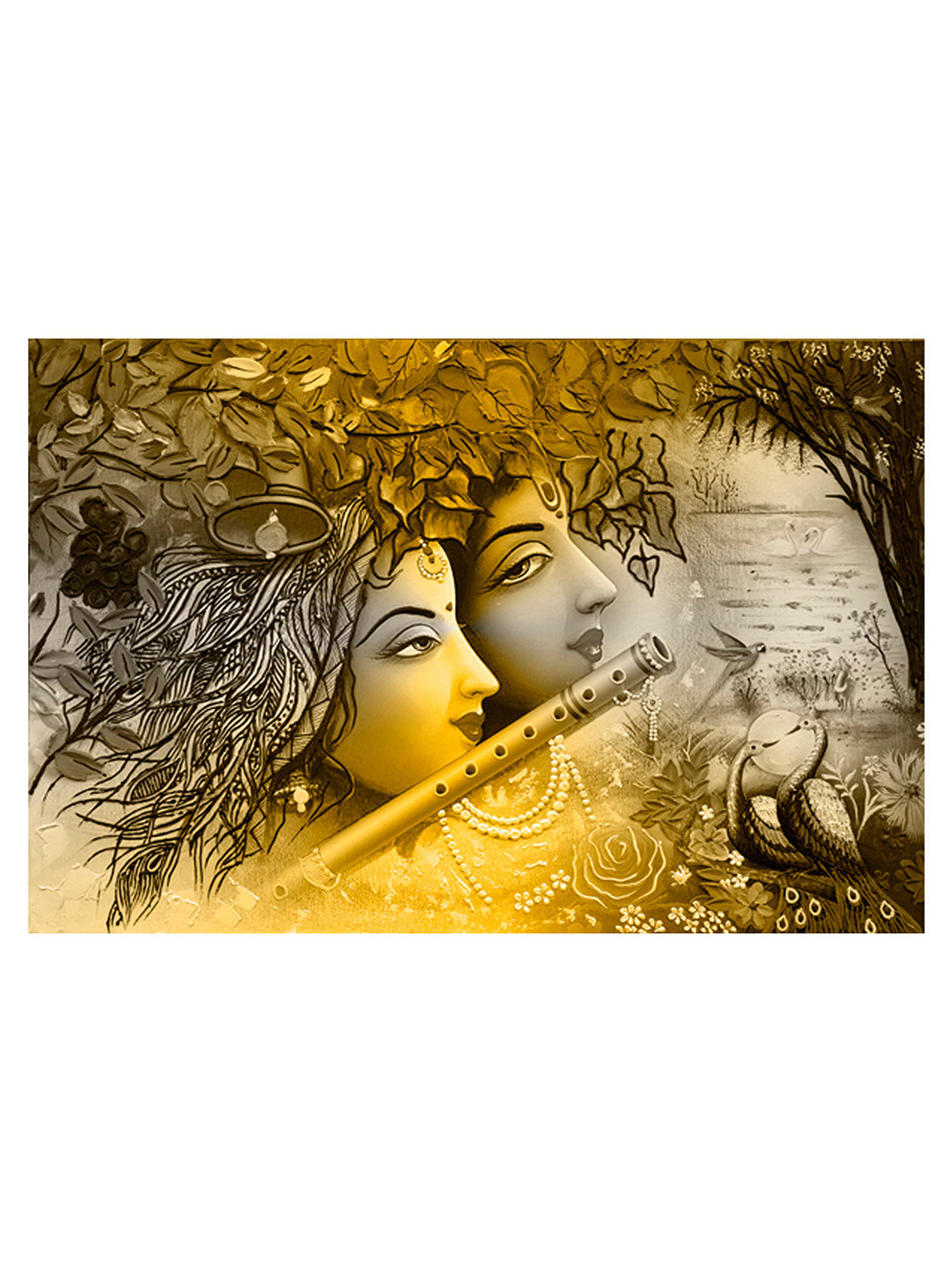 Buy Masstone Yellow & Grey Radha Krishna Religious Self Adhesive Wall ...