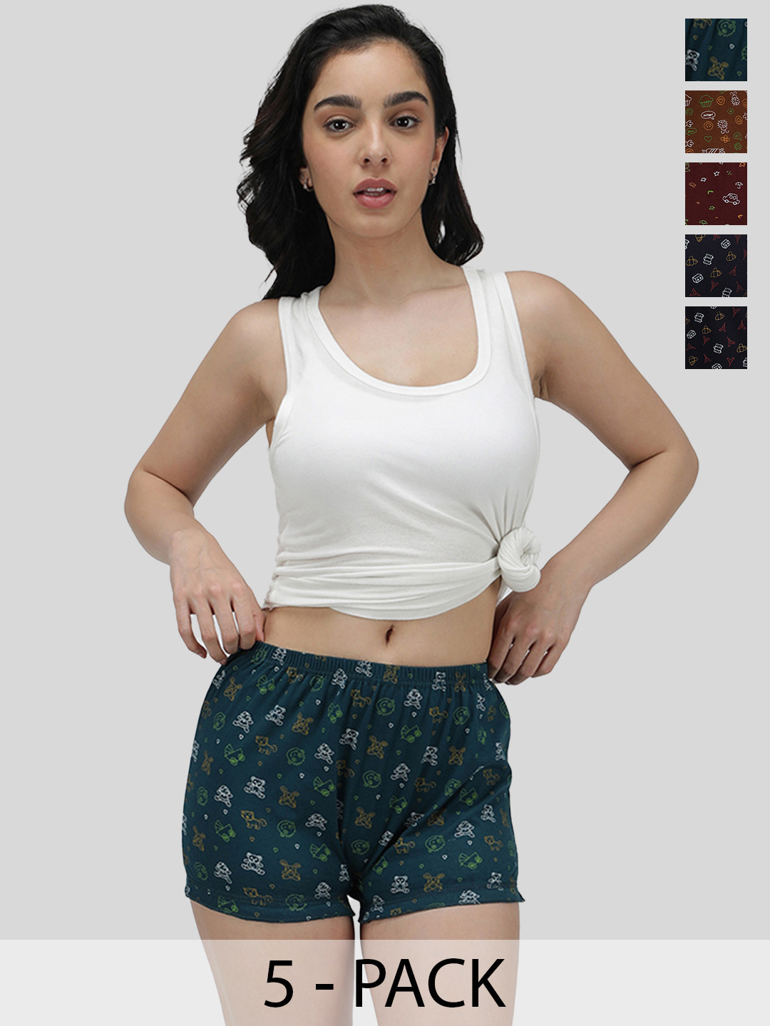 Buy AMUL COMFY Pack Of 5 Printed Pure Cotton Inner Elastic Boy Shorts ...