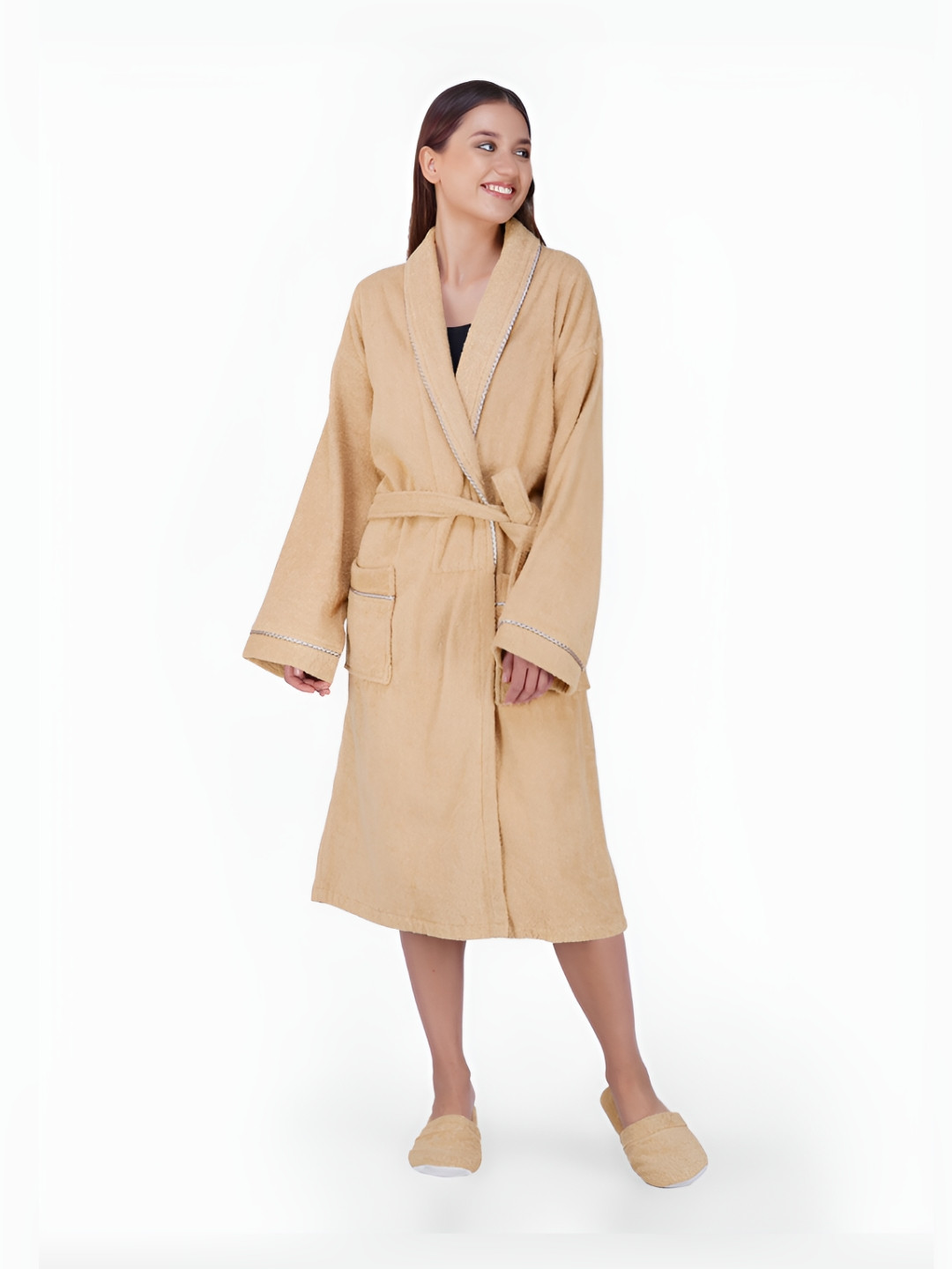 Buy Aura Women 550 GSM Cotton Bath Robe With Matching Slippers - Bath ...