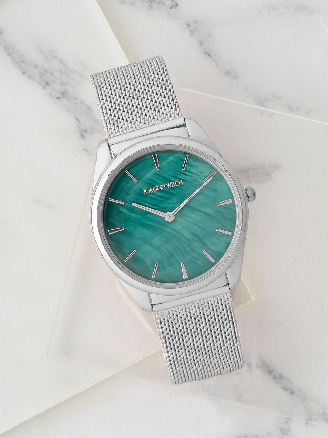 Buy JOKER & WITCH Women Analogue Watch Venice Green Dial Silver Mesh ...