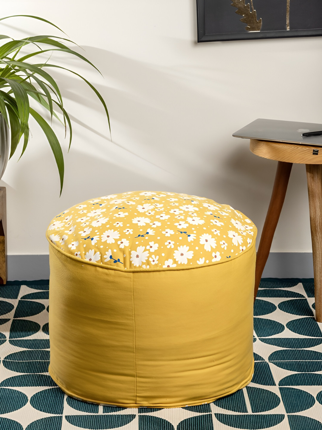 Buy SKANDA FAB Mustard Yellow & White Printed Pure Cotton Ottoman ...