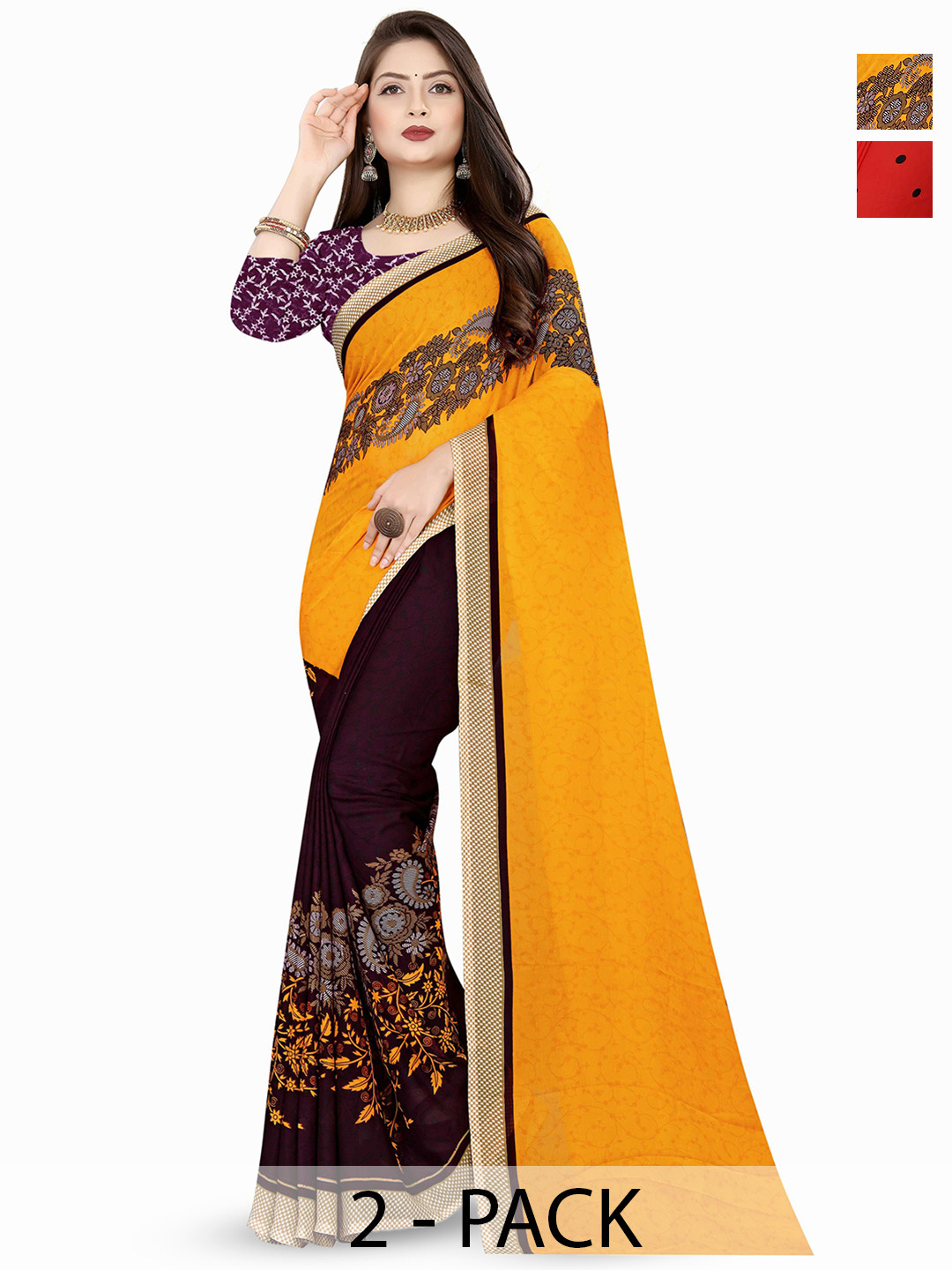 Buy ANAND SAREES Women Daily Polka Dot Print Poly Georgette Combo Pack ...