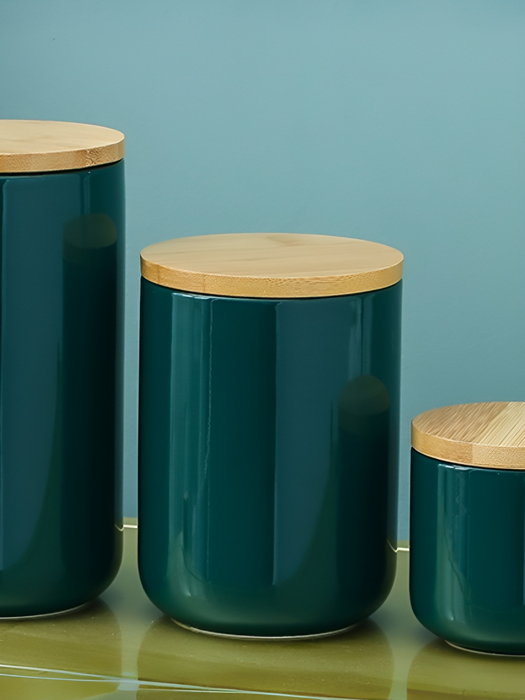 Buy Aura Green & Brown Air Tight Ceramic Containers With Lid 800 ML ...