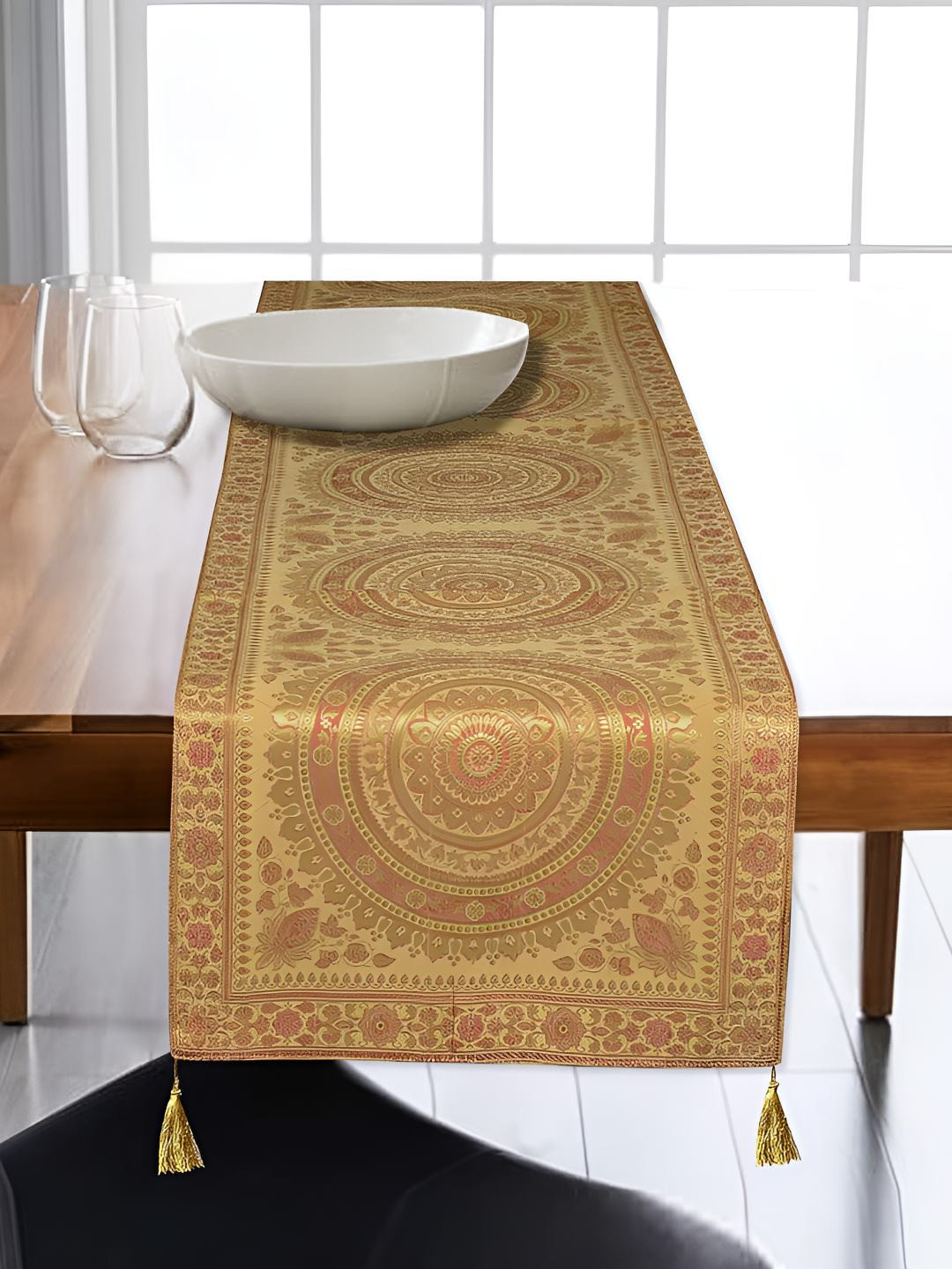Buy E Ezra Mustard & Yellow Woven Design Table Runner - Runners for ...