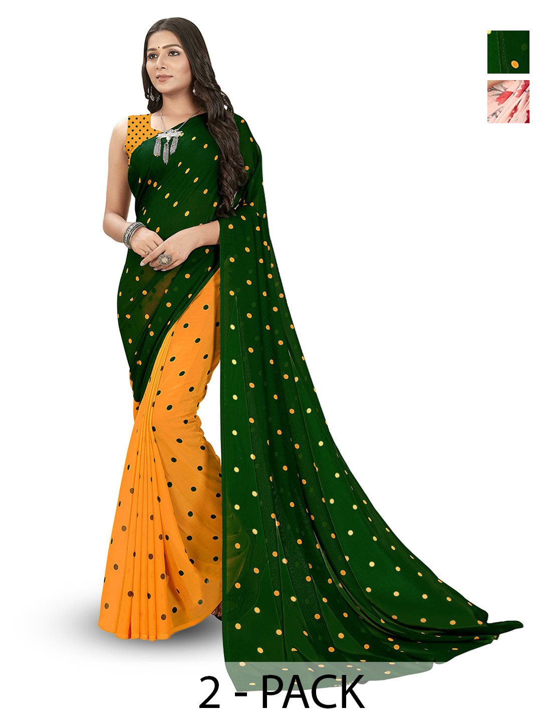 Buy ANAND SAREES Polka Dot Floral Saree Pack Of 2 - Sarees for Women ...