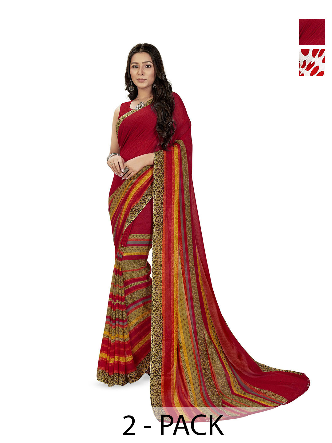 Buy ANAND SAREES Ethnic Motifs Poly Georgette Saree Pack Of 2 - Sarees ...