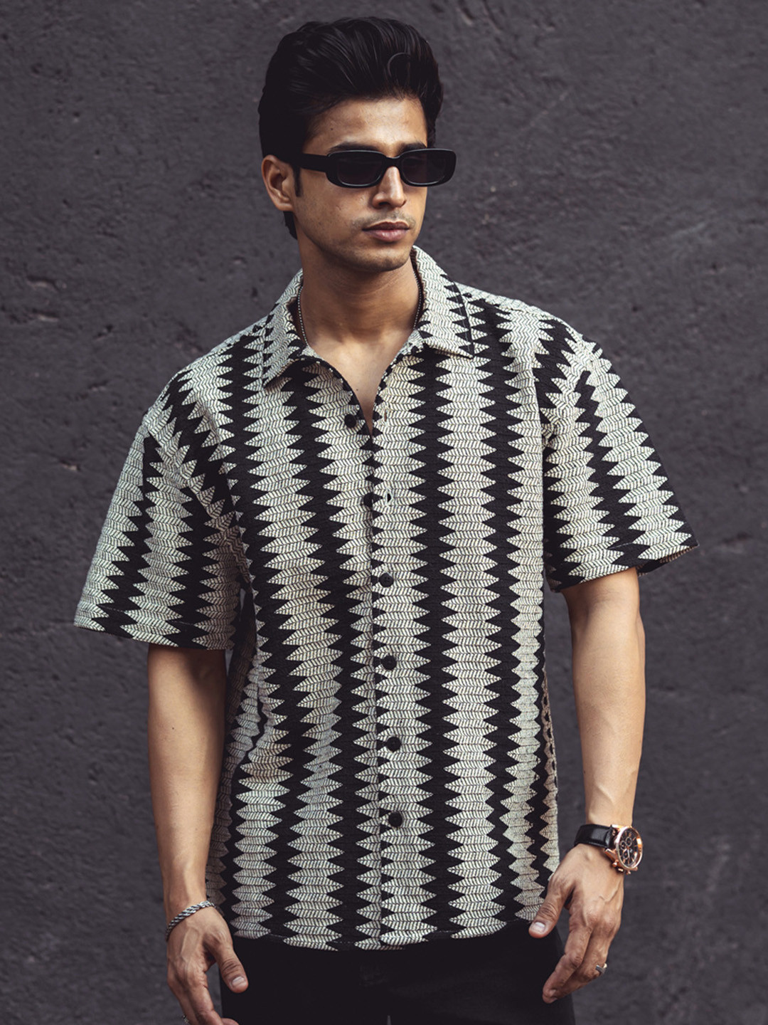 Buy Powerlook Black Chevron Cotton Casual Oversized Shirt - Shirts for ...
