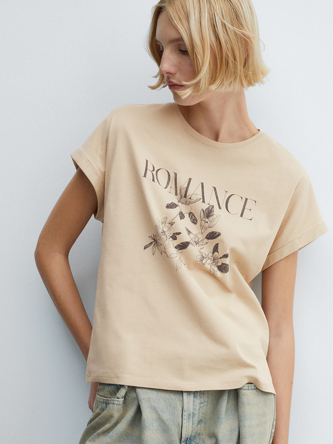 Buy MANGO Women Printed Extended Sleeves Pure Cotton T Shirt - Tshirts ...