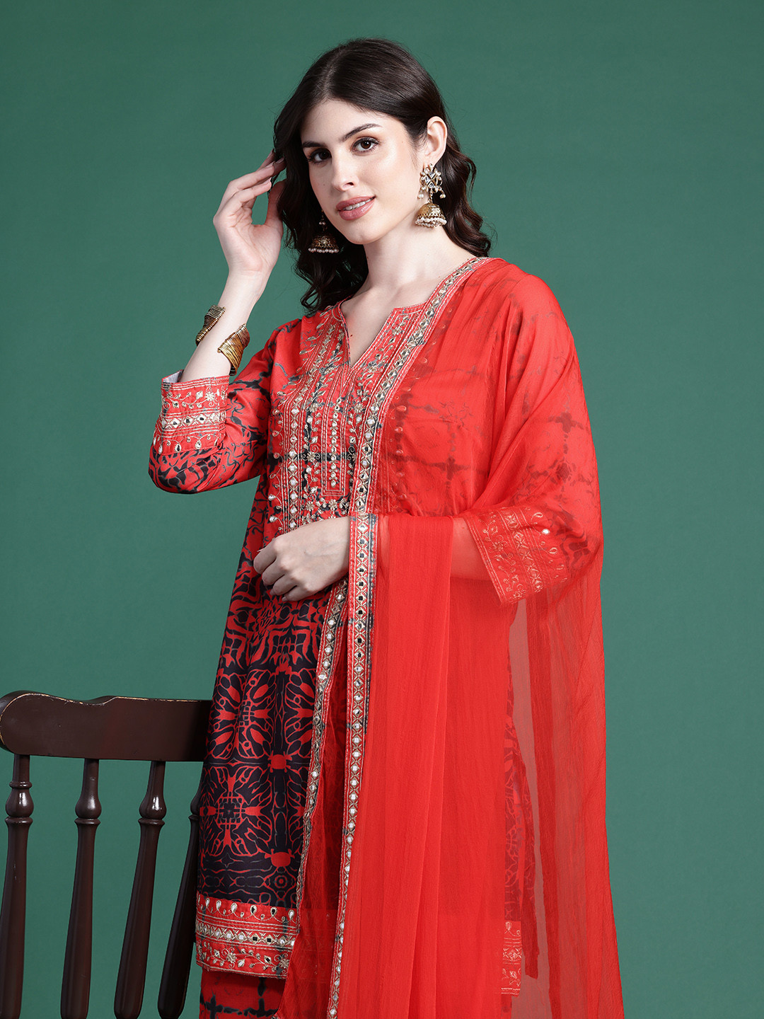 Buy Sangria Ethnic Motifs Print Mirror Work Zari Embroidered Kurta With Sharara & Dupatta ...