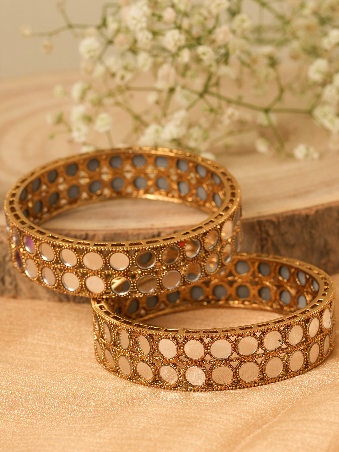 Buy Mirraw Set Of 2 Gold Plated Mirror Work Bangles - Bangle for Women ...