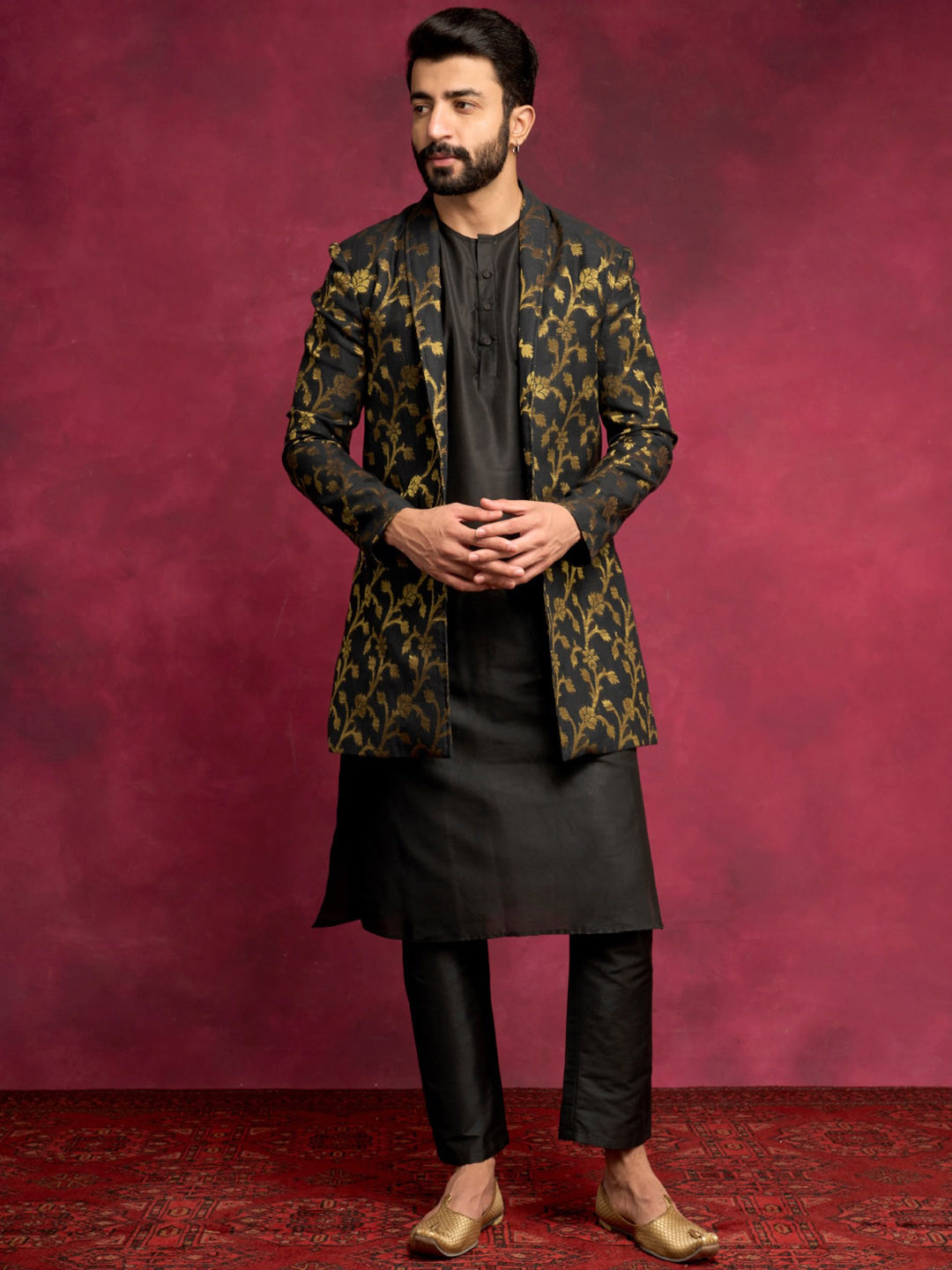 Buy Abhishti Round Neck Long Sleeves Cotton Straight Kurta With Jacket ...