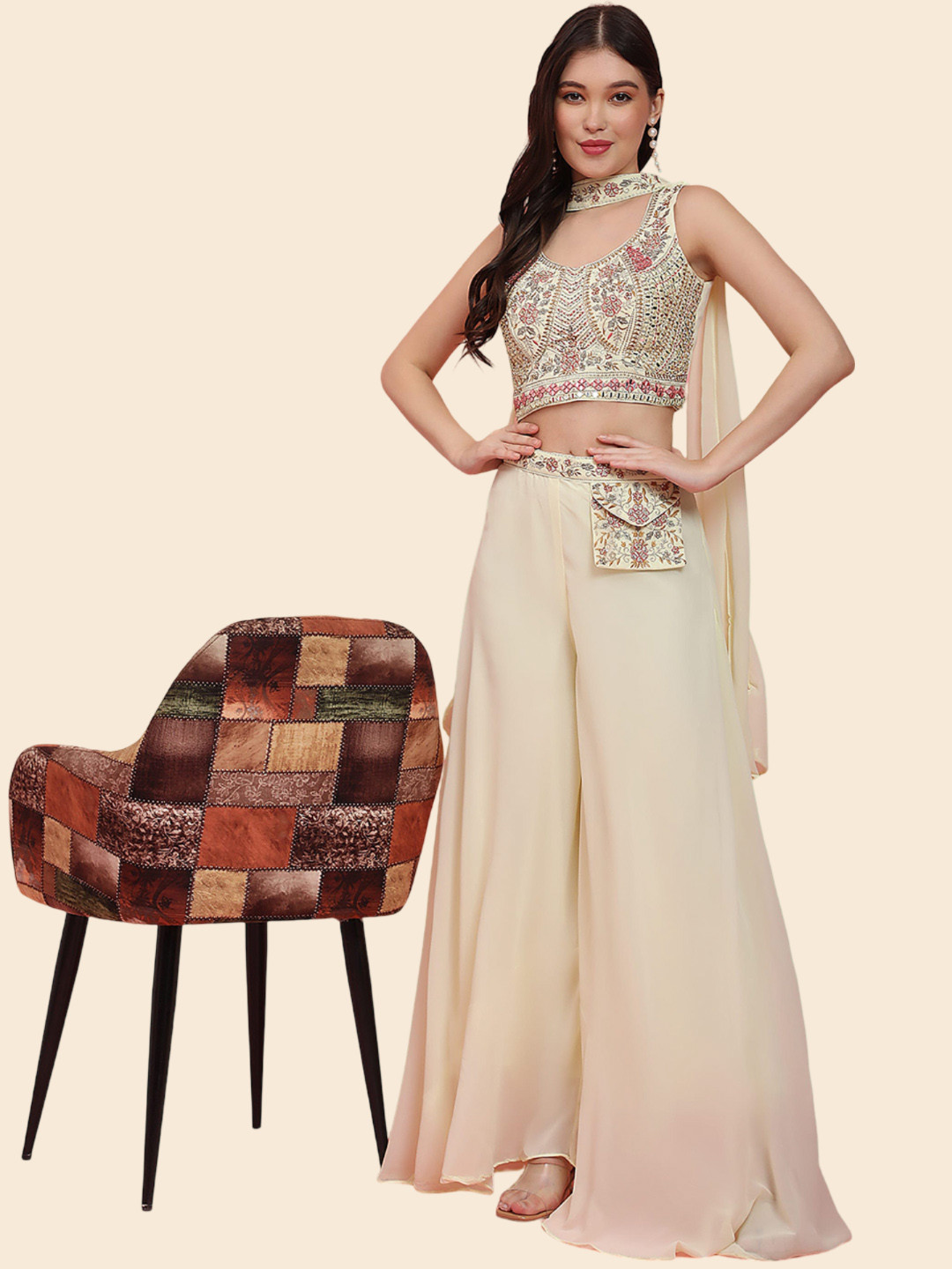 Buy AMOHA TRENDZ Embroidered Crop Top Dupatta & Palazzos Ethnic Co Ords - Co Ords for Women ...