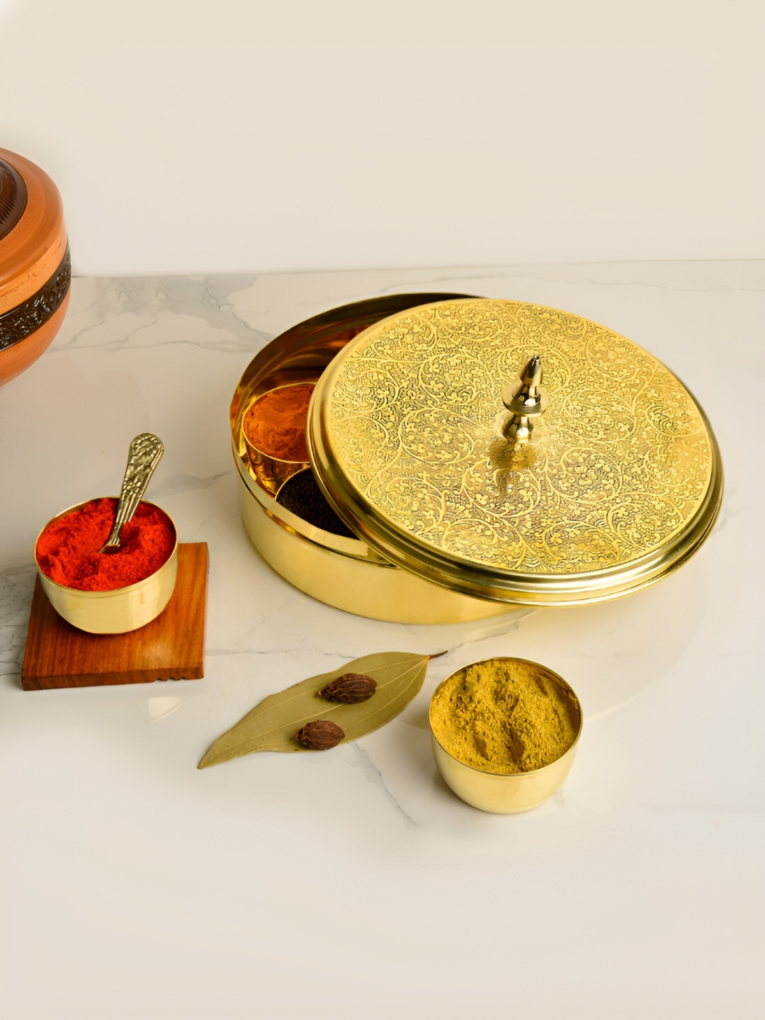 Buy StyleMyWay Gold Toned Brass Spice Box - Spice Box for Unisex ...