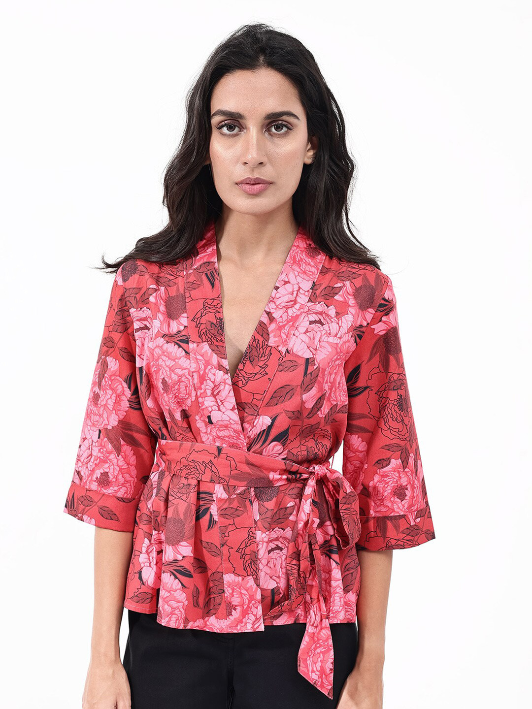 Buy RAREISM Floral Print Cotton V Neck Styled Back Casual Top - Tops ...