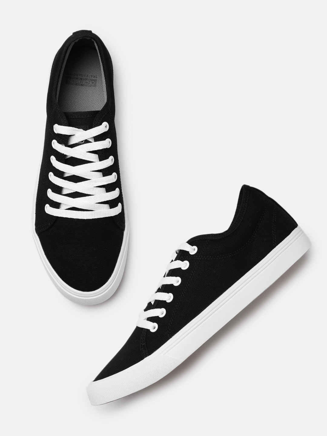 Buy OXELO By Decathlon Men Black Canvas Skateboarding Sneaker Shoes ...