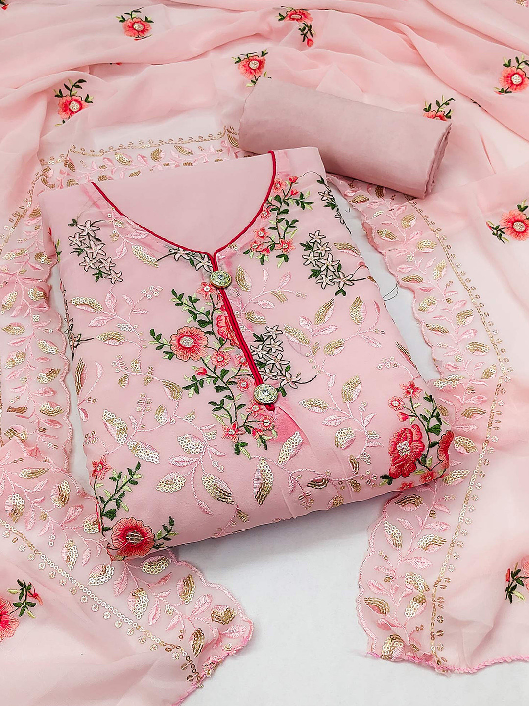 Buy Peachmode Embroidered Silk Georgette Unstitched Dress Material ...