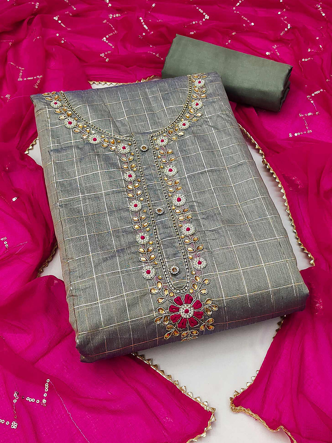 Buy Peachmode Embroidered Unstitched Dress Material - Dress Material ...